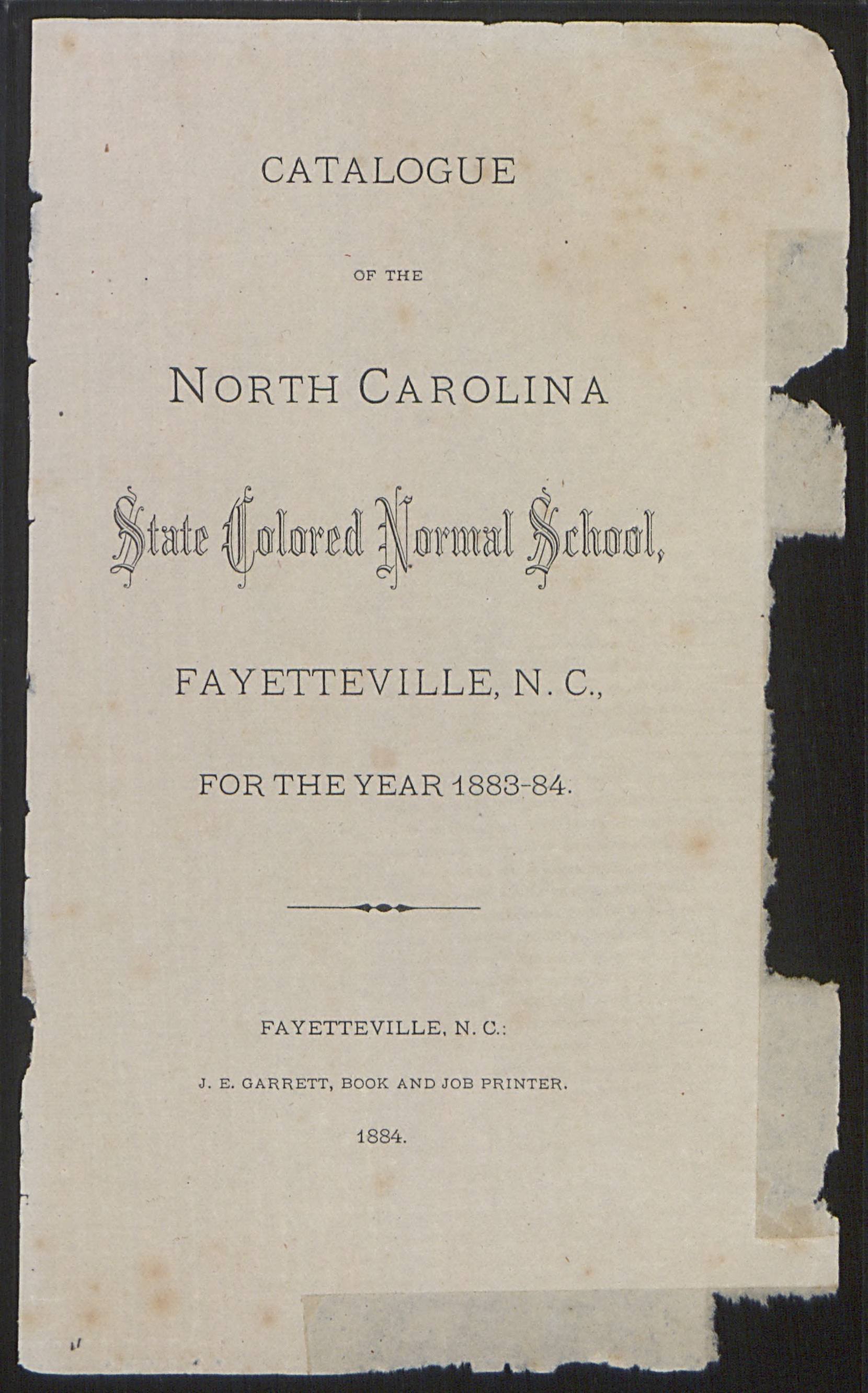 North Carolina State Colored Normal School Catalog [1883-1884]