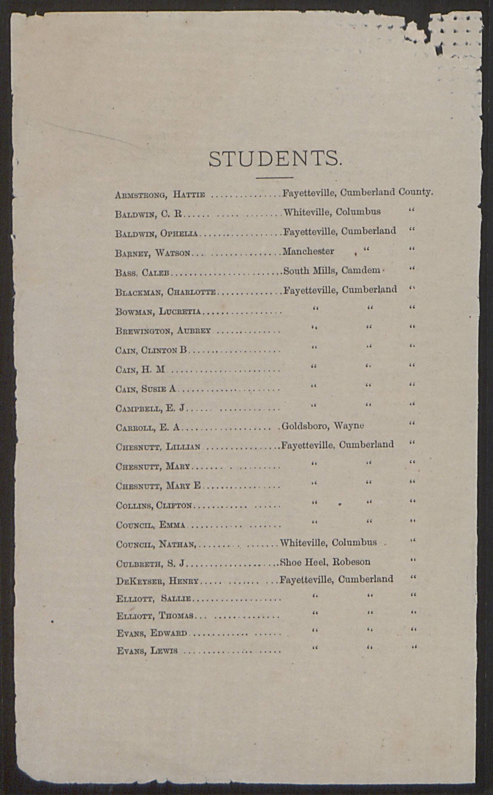 North Carolina State Colored Normal School Catalog [1883-1884]
