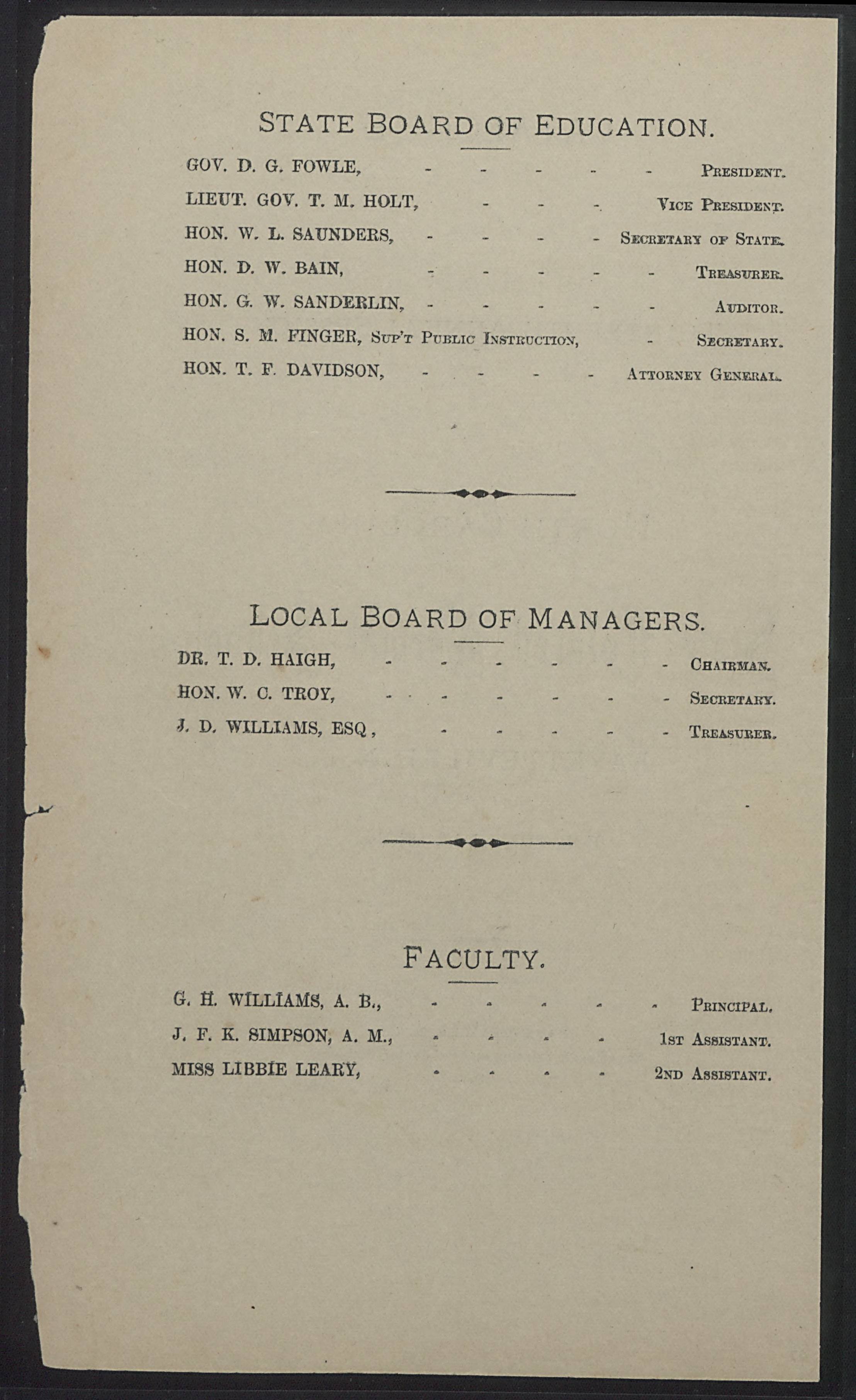 North Carolina State Colored Normal School Catalog [1889-1890]