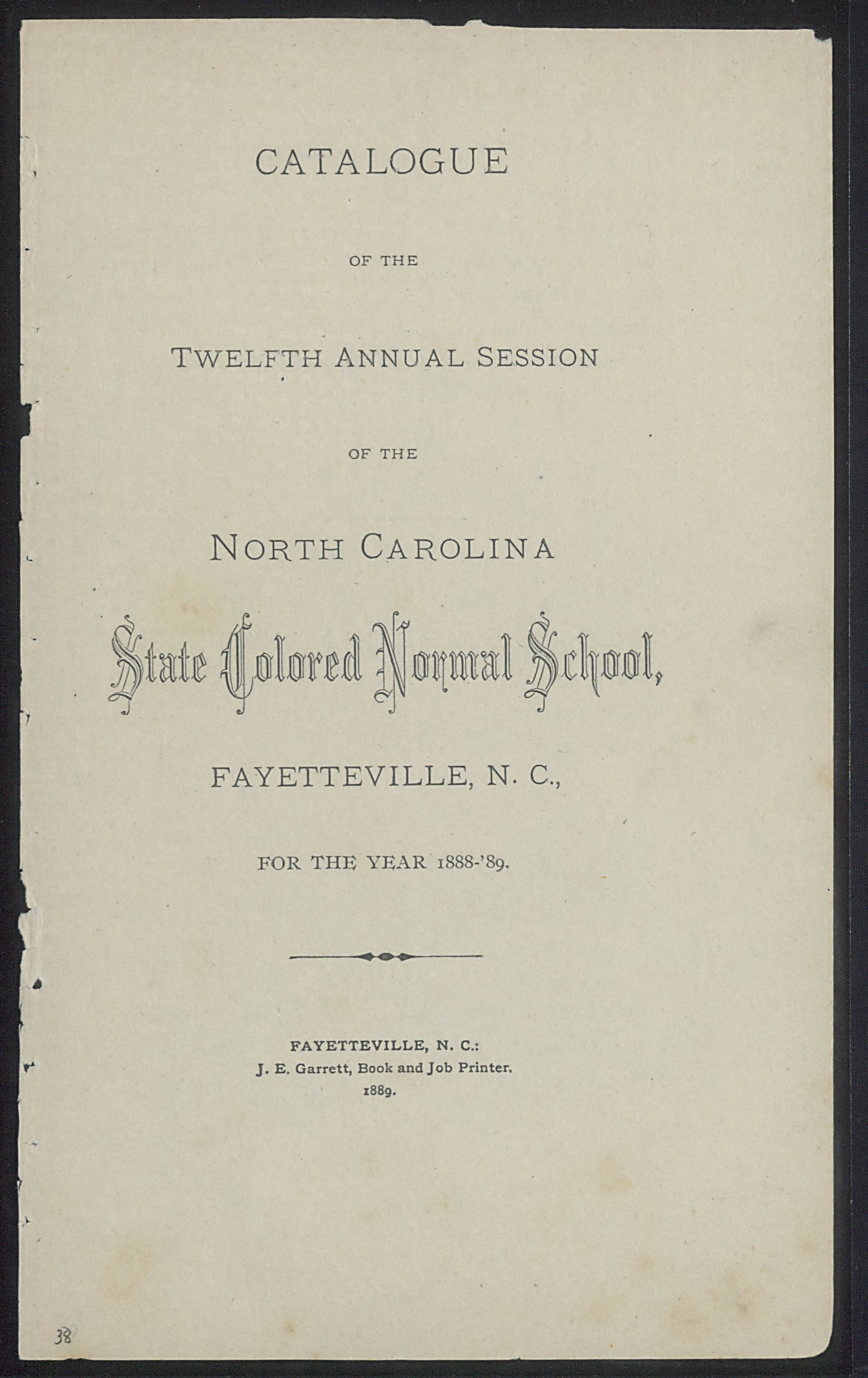 North Carolina State Colored Normal School Catalog [1888-1889]