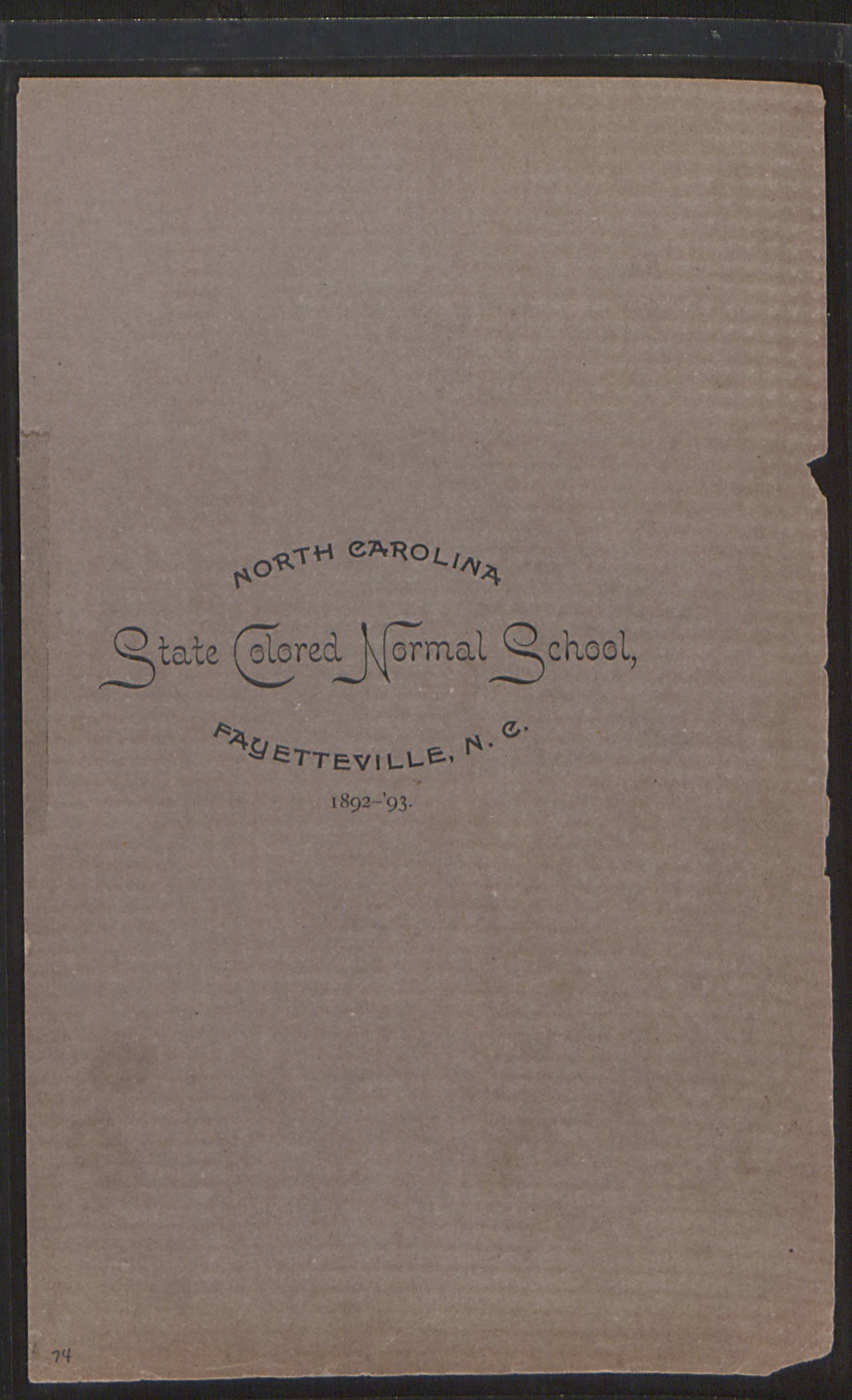 North Carolina State Colored Normal School Catalog [1892-1893]