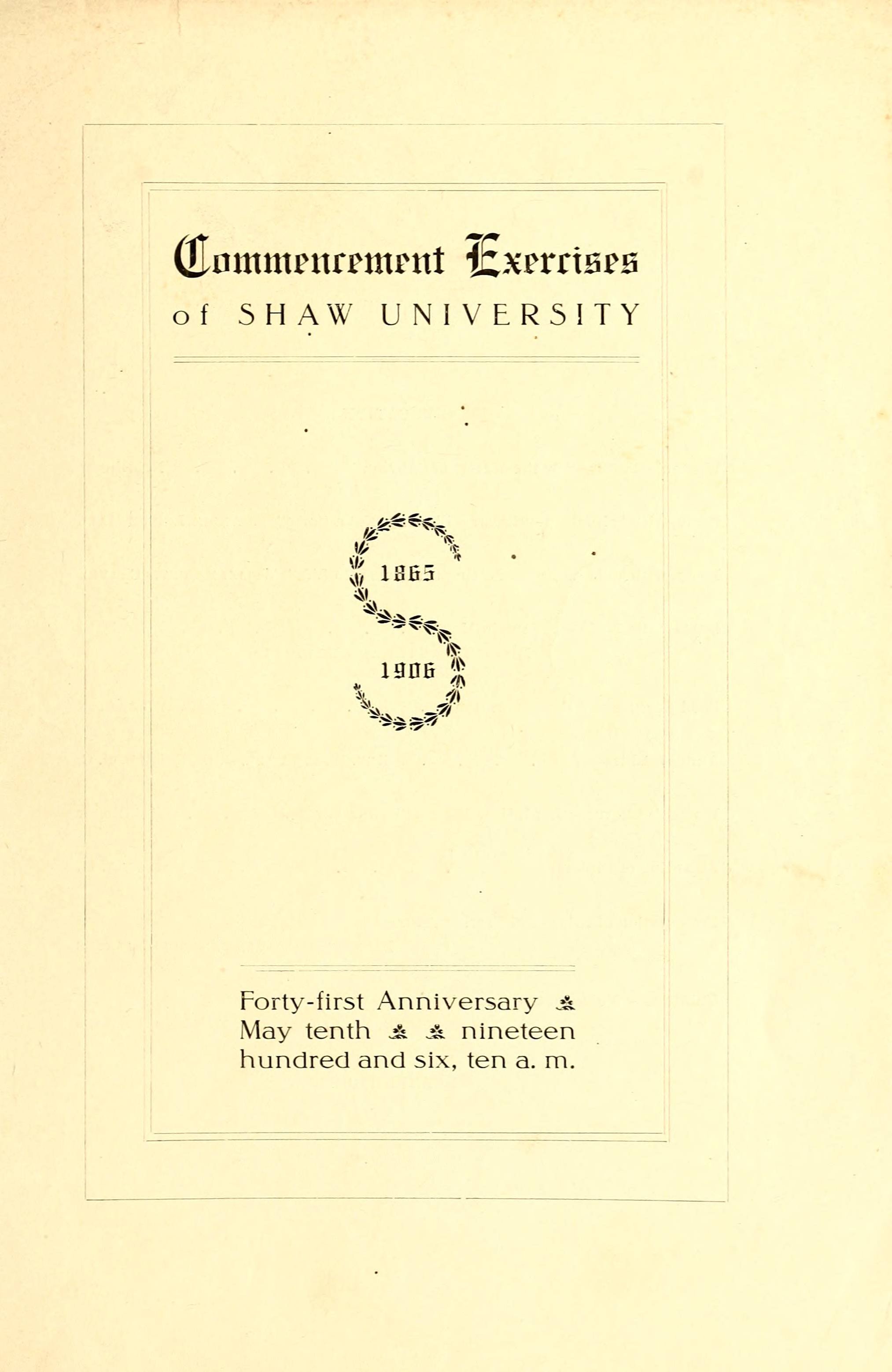Commencement Exercises Shaw University [1906]