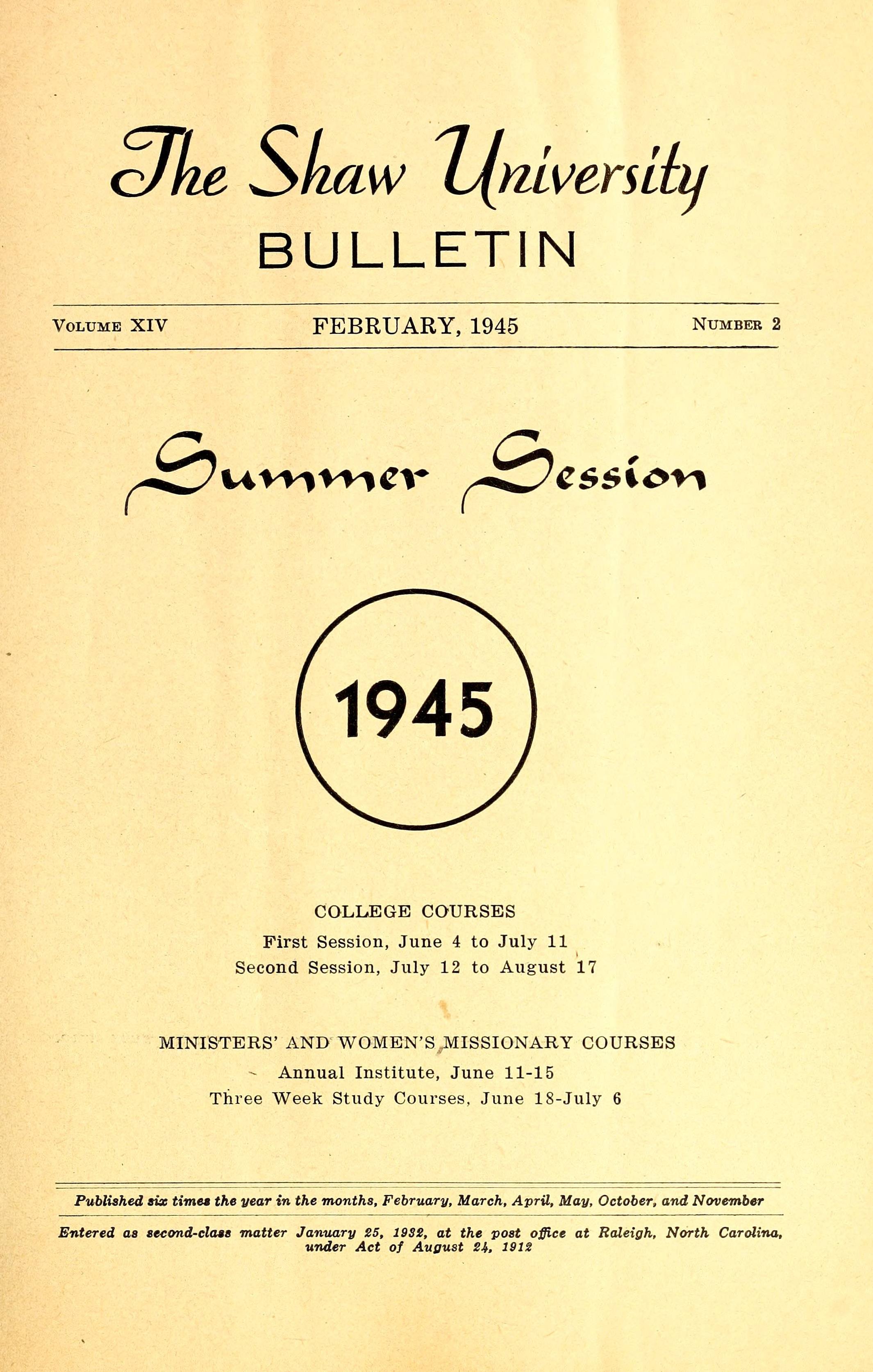 Shaw University Bulletin: Summer Session [1945]