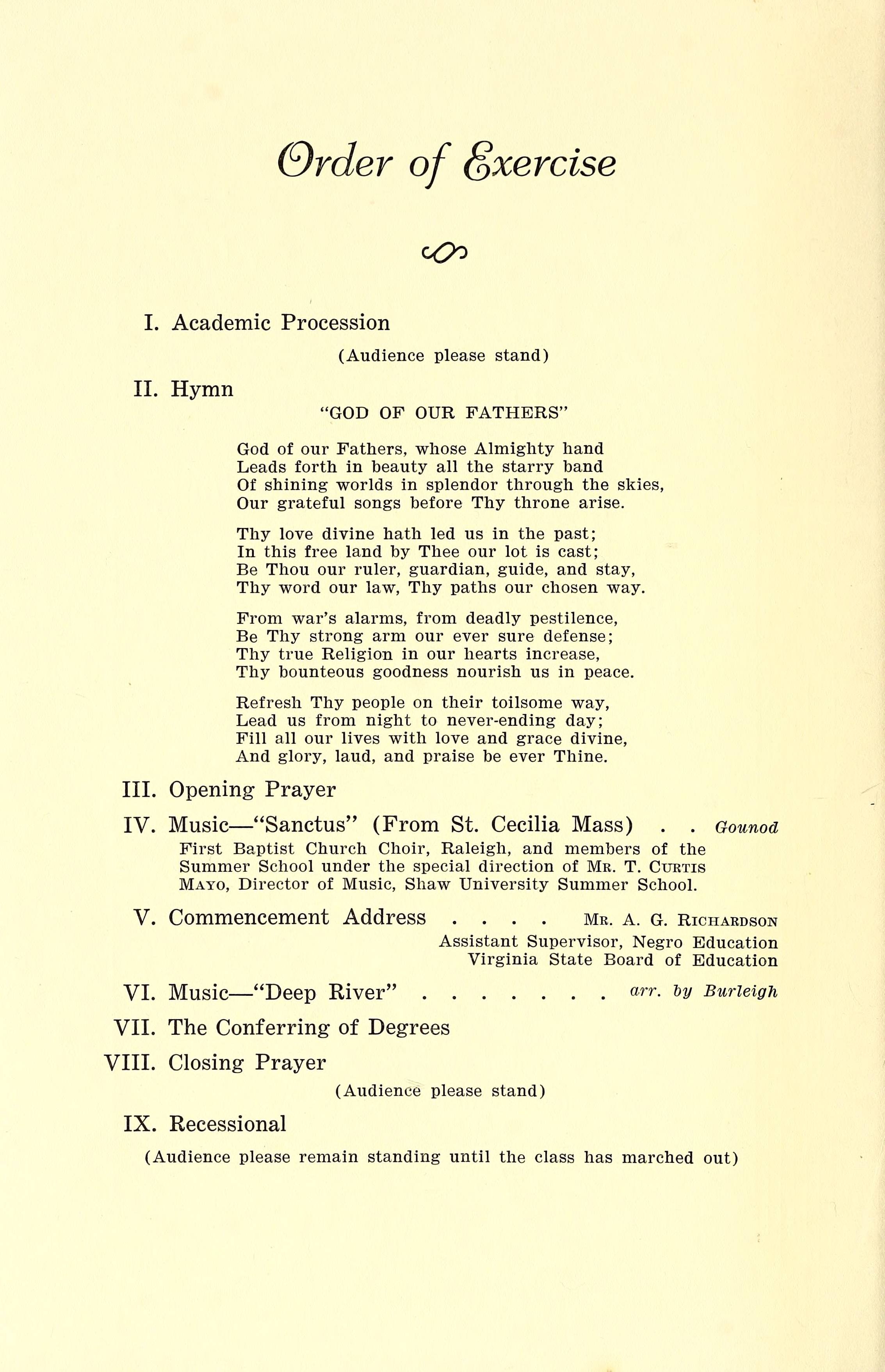 Shaw University Summer Session Commencement of the Seventy-Sixth ...