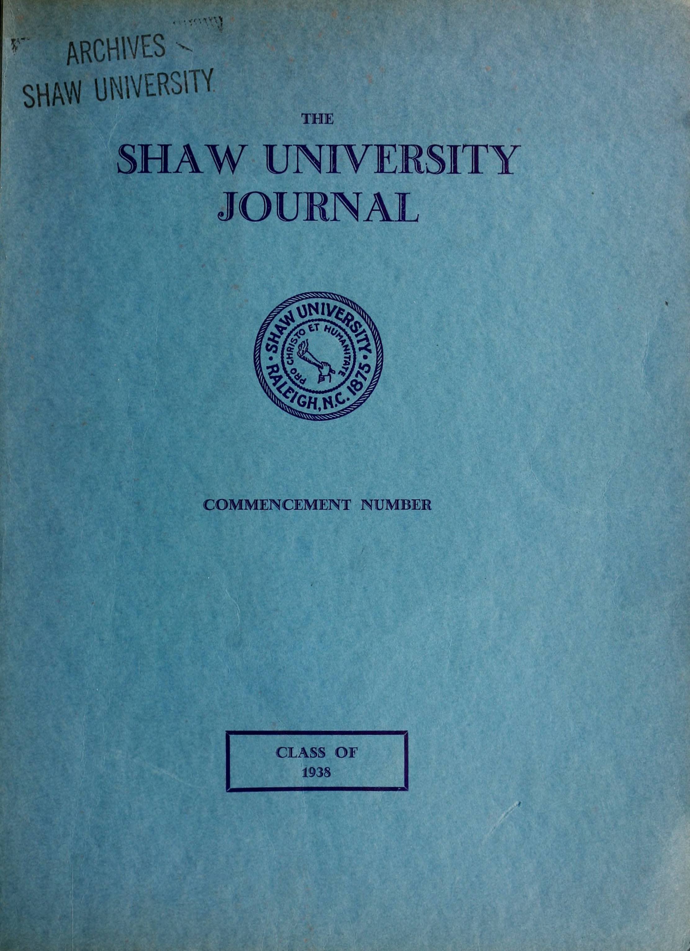 The Shaw University Journal: Commencement Number [1938]