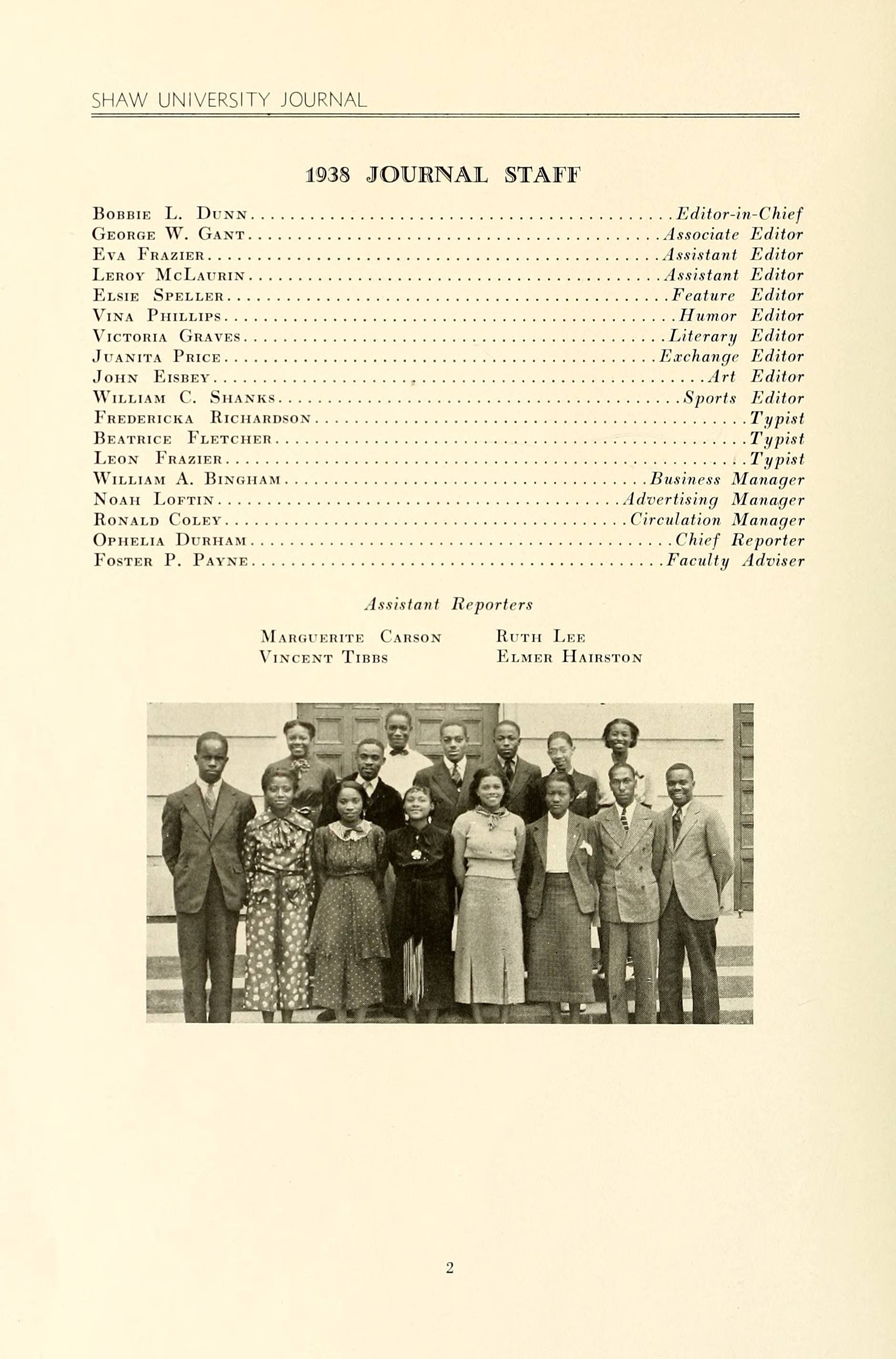 The Shaw University Journal: Commencement Number [1938]