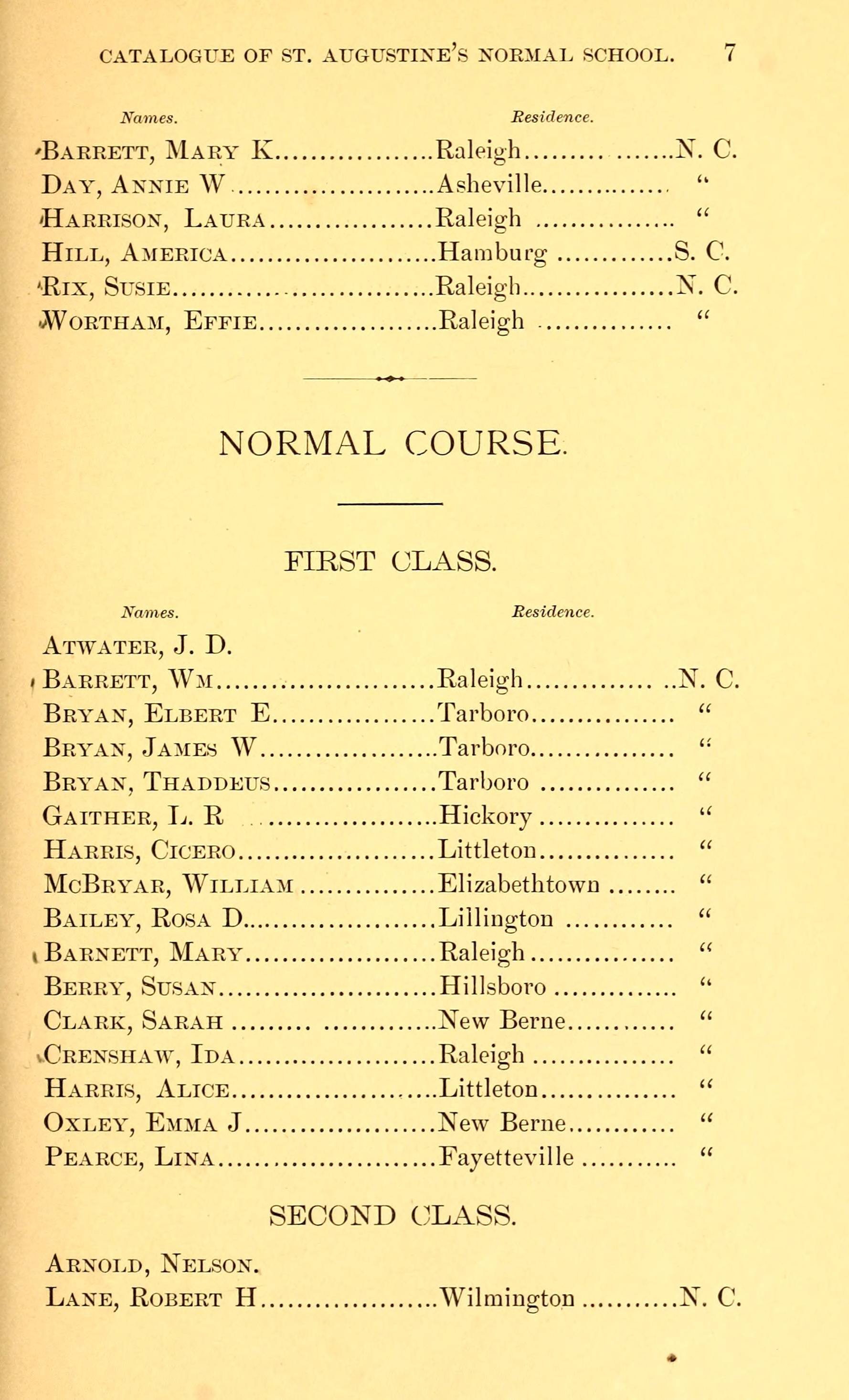 Catalogue of St. Augustine's Normal School [1882-1899]