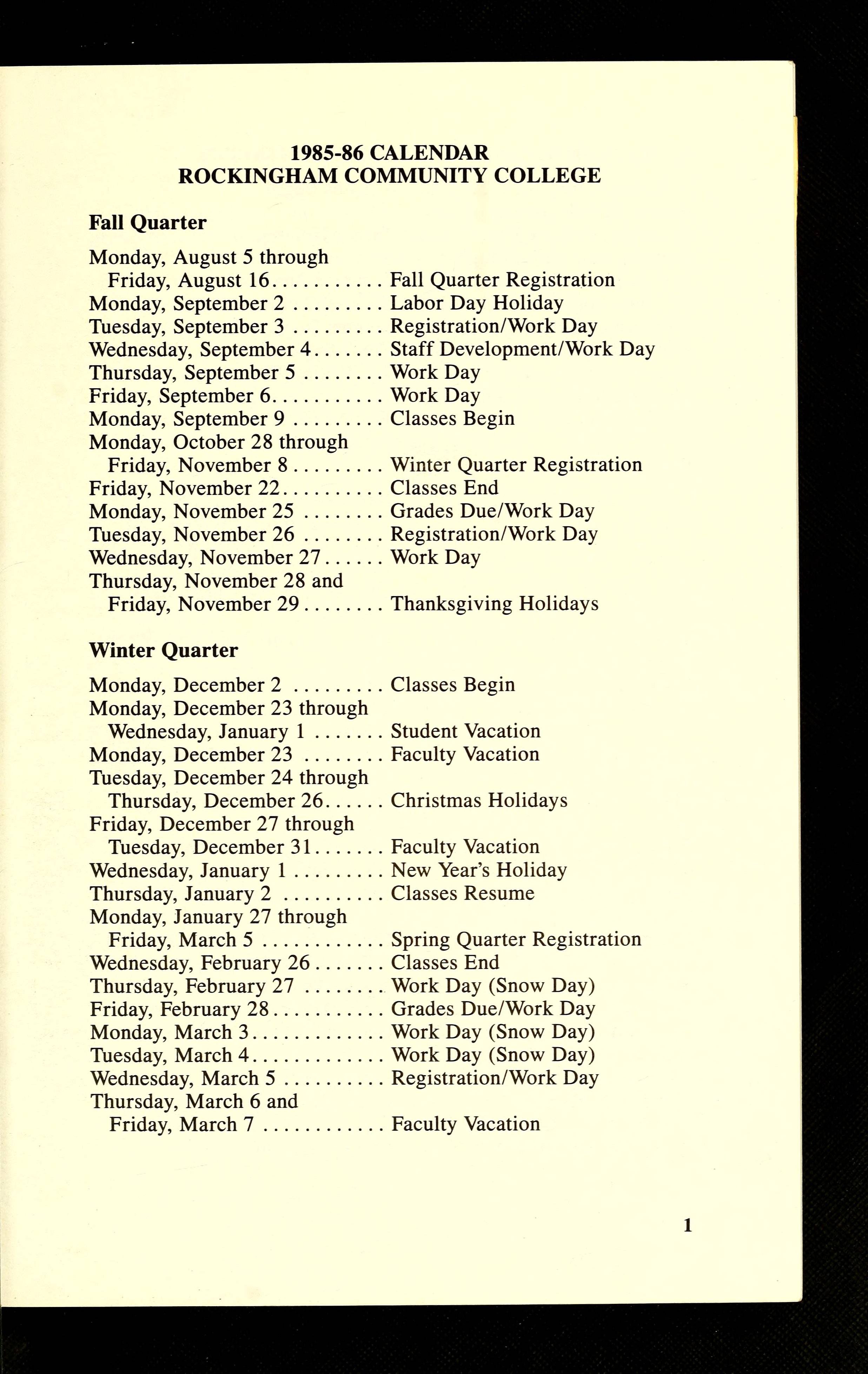 Rockingham Community College Catalog [1985-1986]