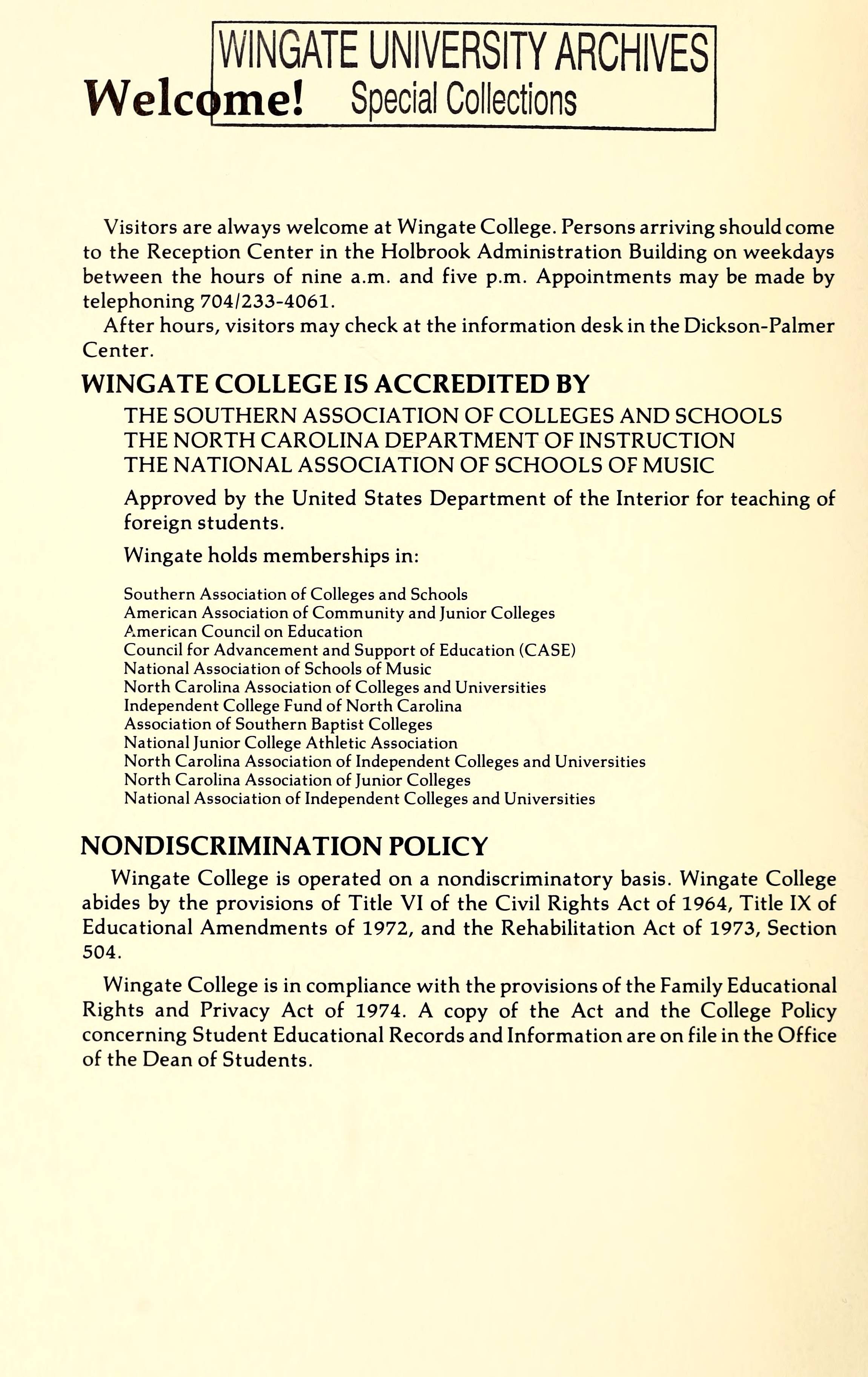 Wingate College Bulletin [1977-1978]