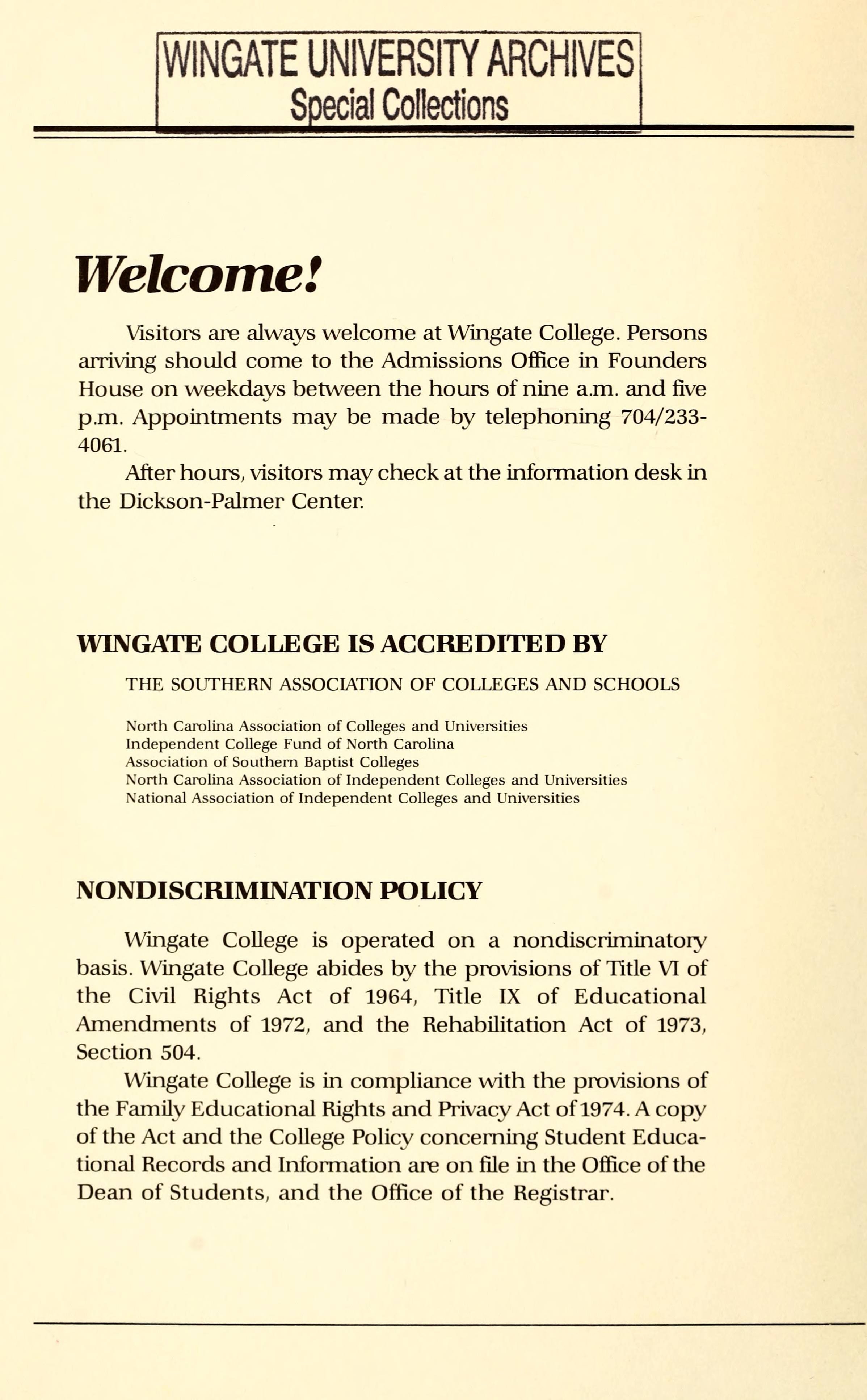 Wingate College Bulletin [1979-1980]