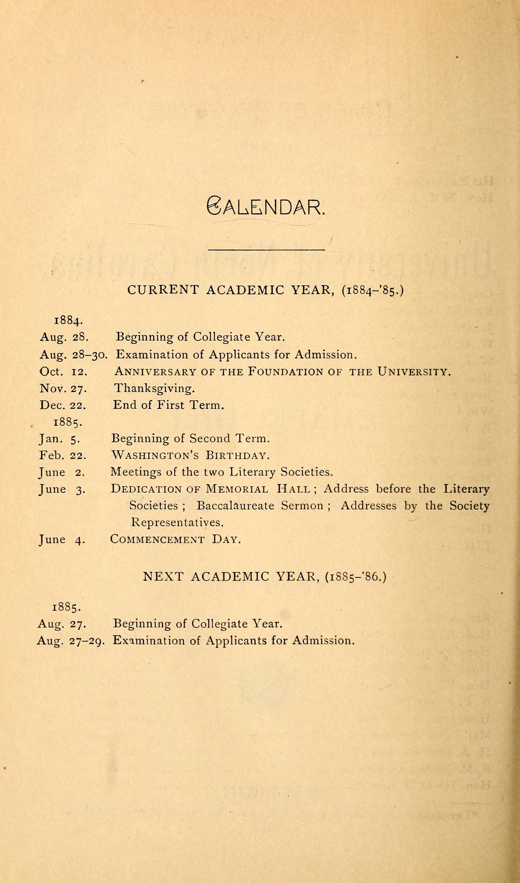 Catalogue of the University of North Carolina, at Chapel Hill [1885]