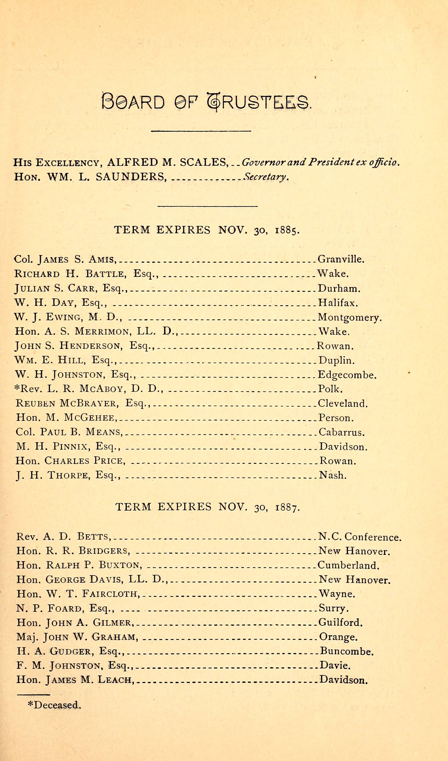 Catalogue of the University of North Carolina, at Chapel Hill [1885]