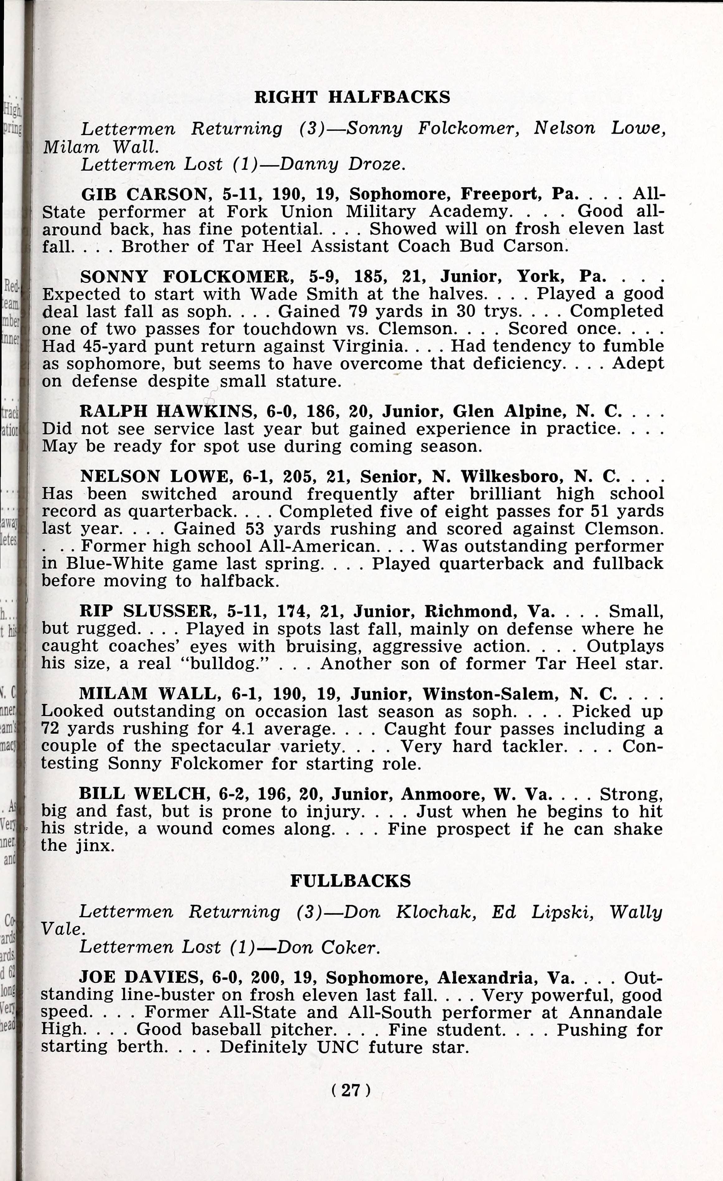 University of North Carolina ... football blue book for press and radio ...