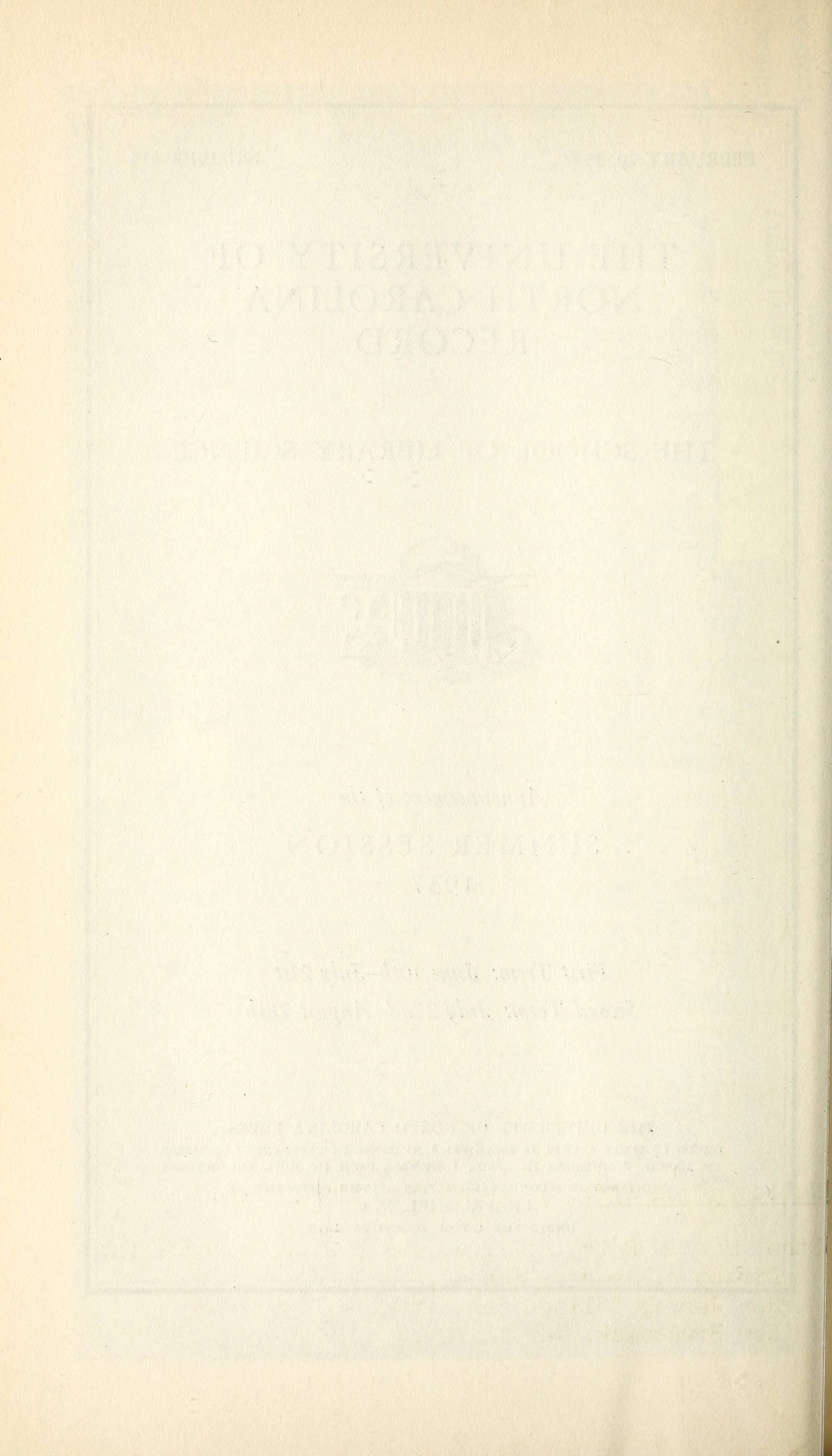 The University of North Carolina Record. The School of Library Science ...