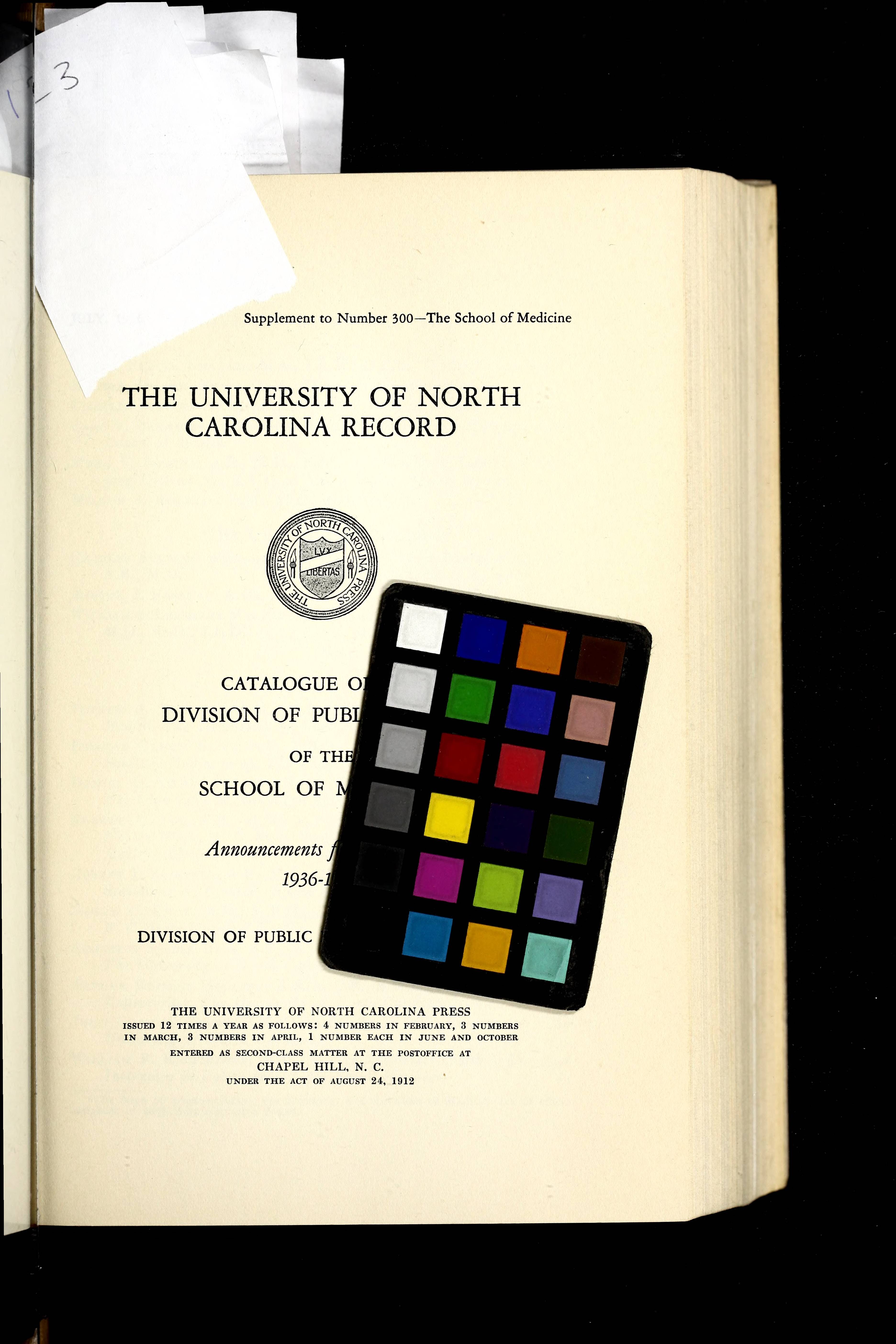 The University of North Carolina Record. The School of Medicine. [1936]