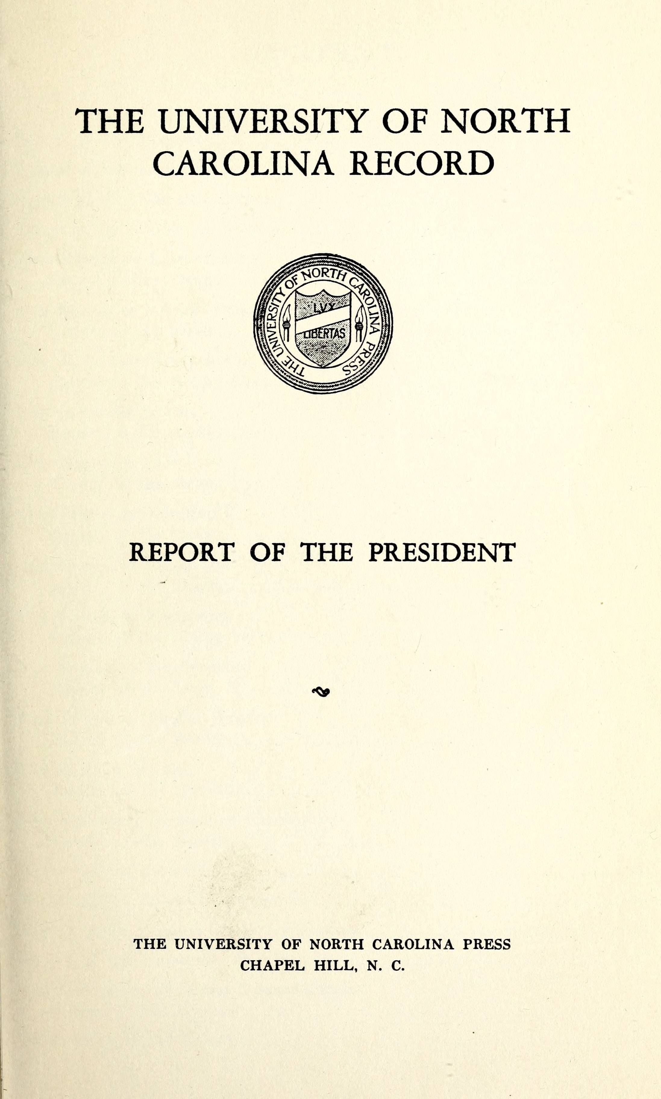 The University of North Carolina Record. The President's Report. [1925]