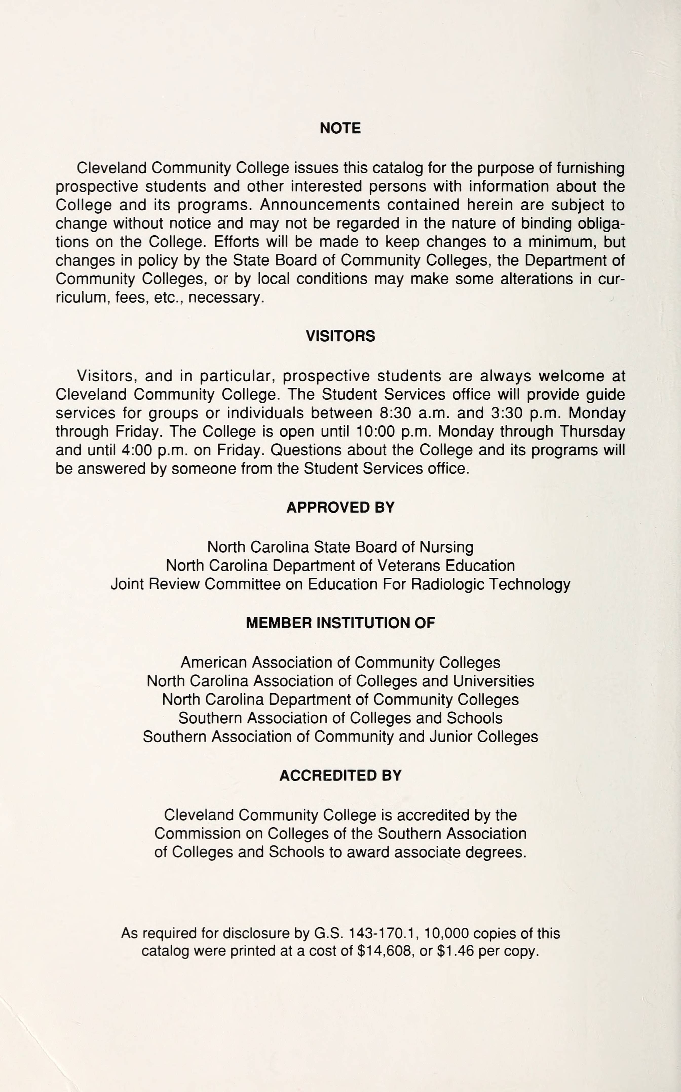 Cleveland Community College Academic Bulletin [1995-1996]