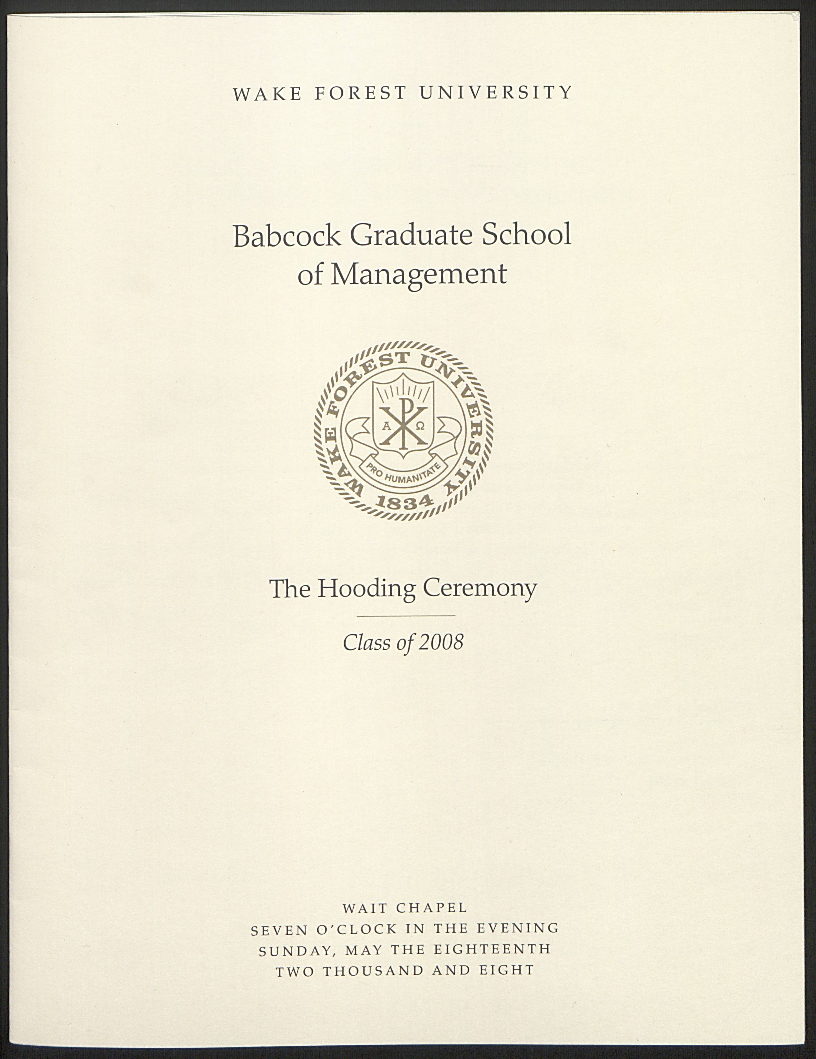Wake Forest University Commencement Programs [2008-2009]