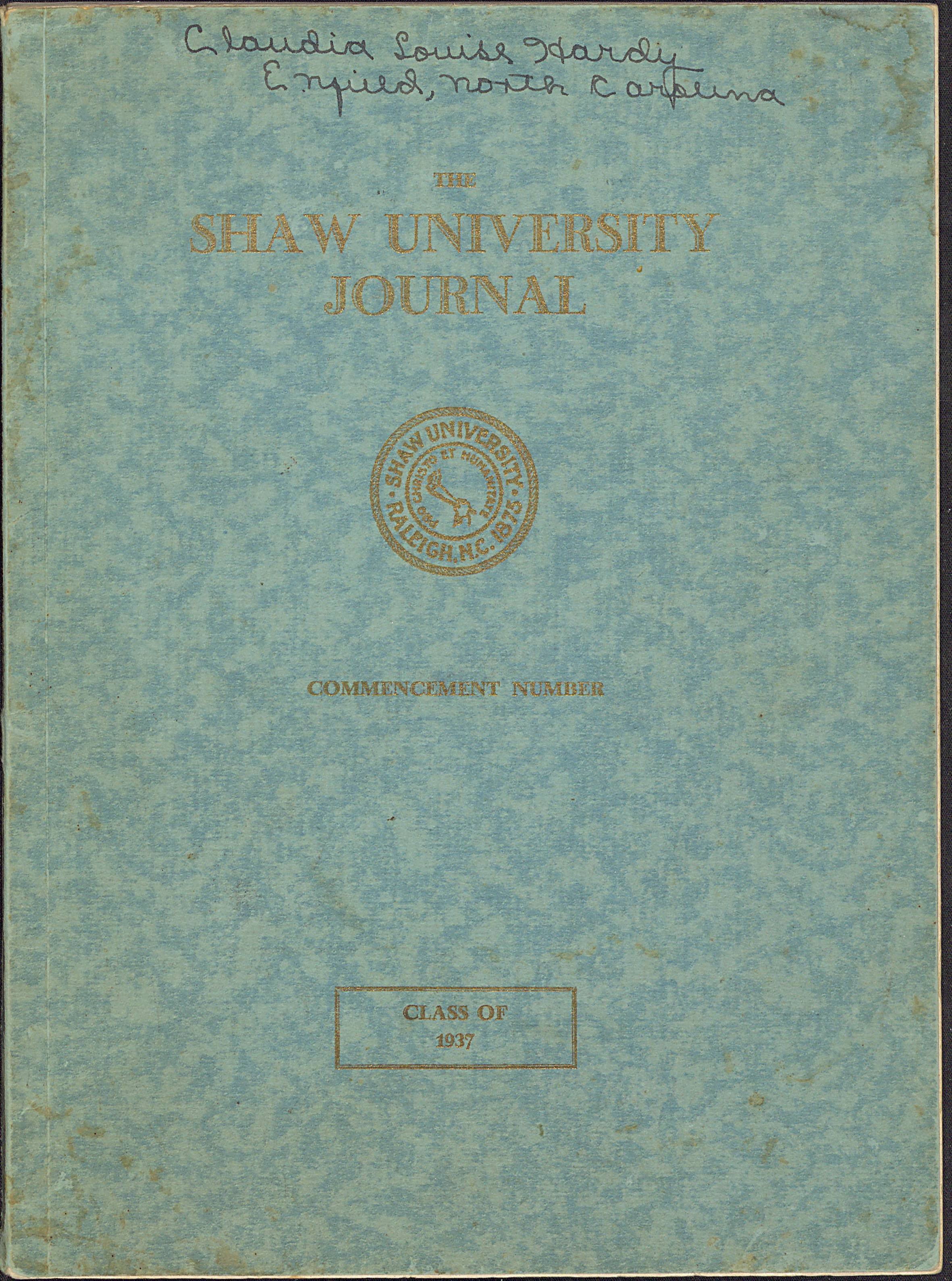 The Shaw University Journal: Commencement Number [1937]