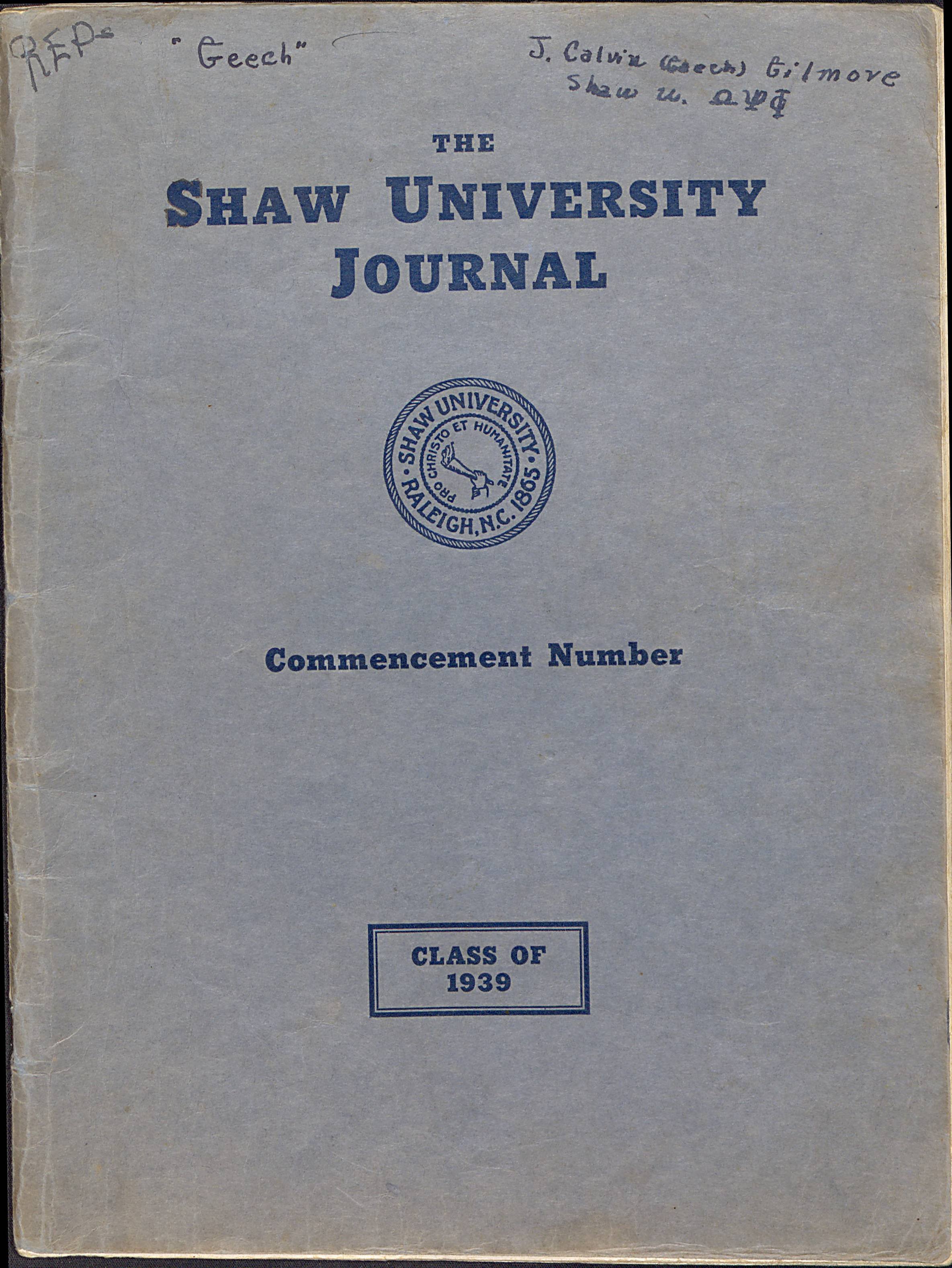 The Shaw University Journal: Commencement Number [1939]