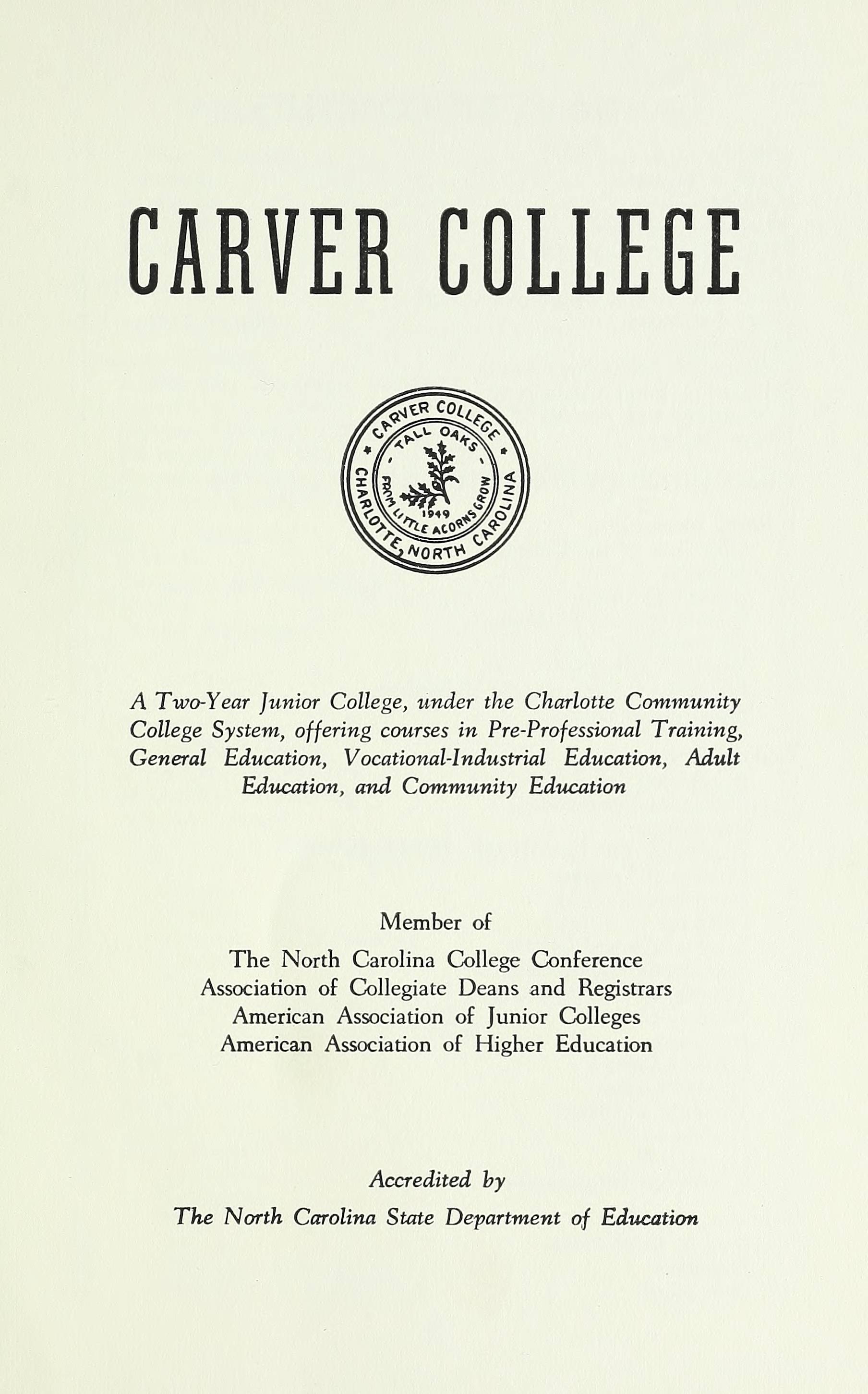 Carver College Annual Catalogue [1959-1960]