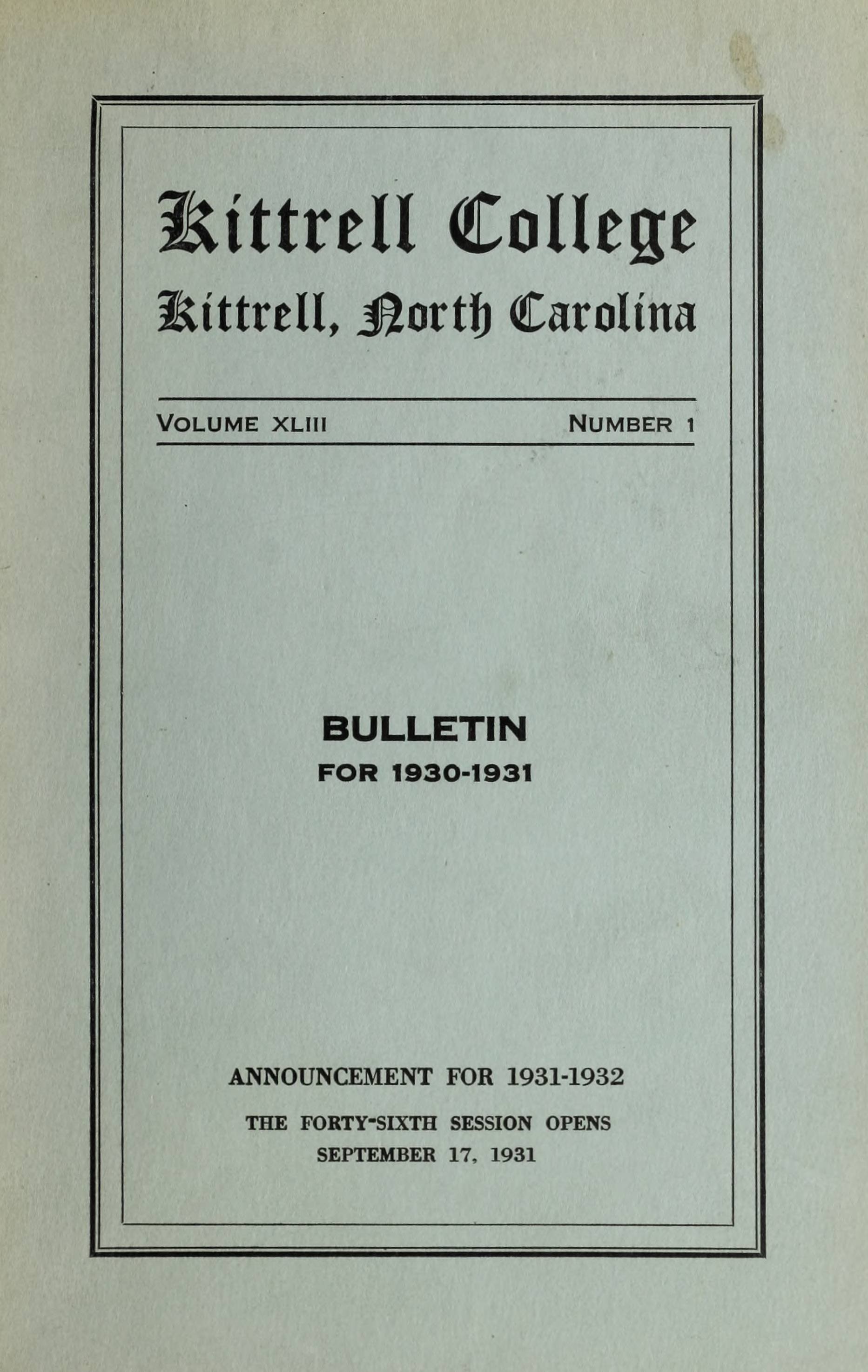 Kittrell College Bulletin [1930-1931]