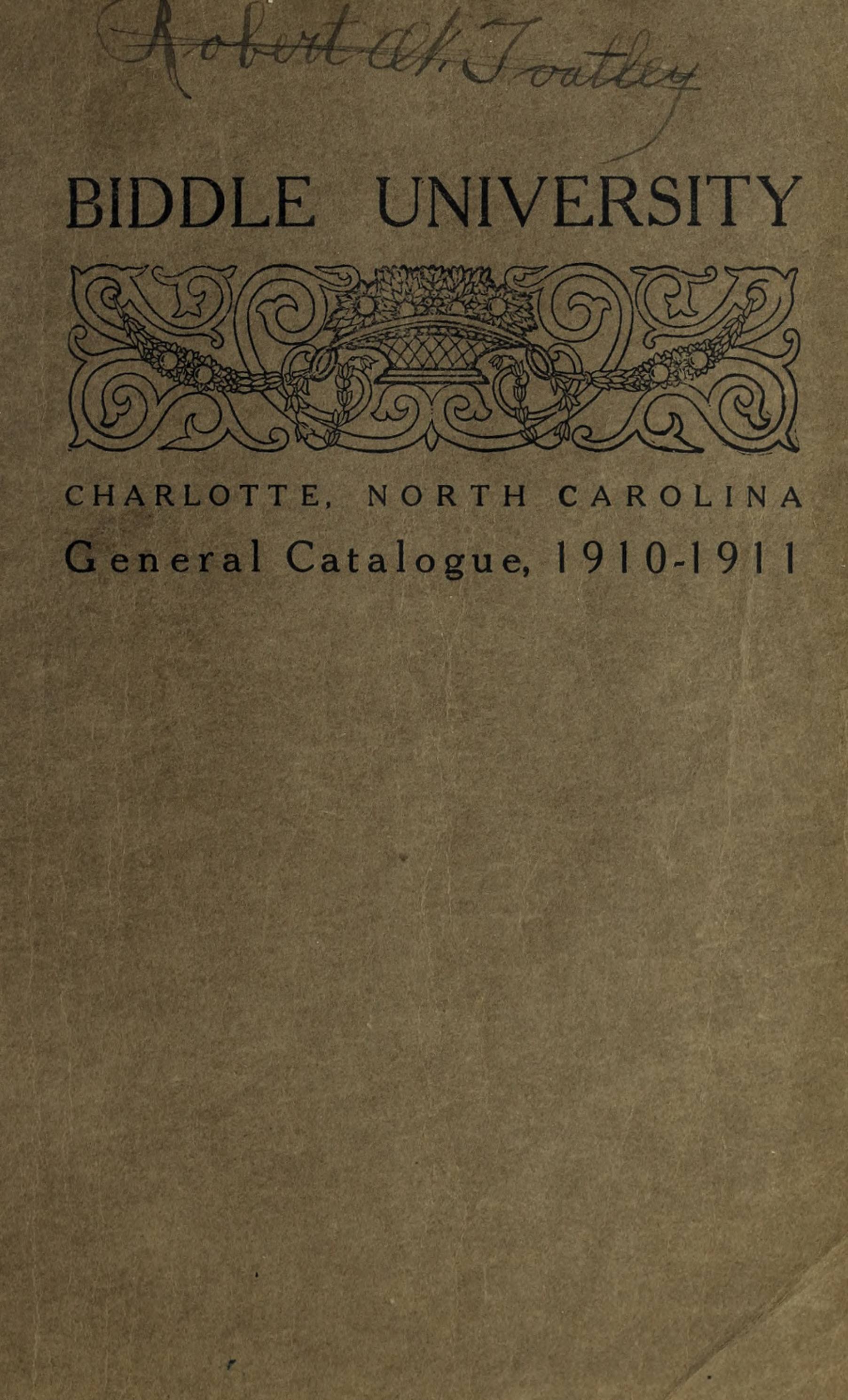 Biddle University General Catalog [1910-1911]
