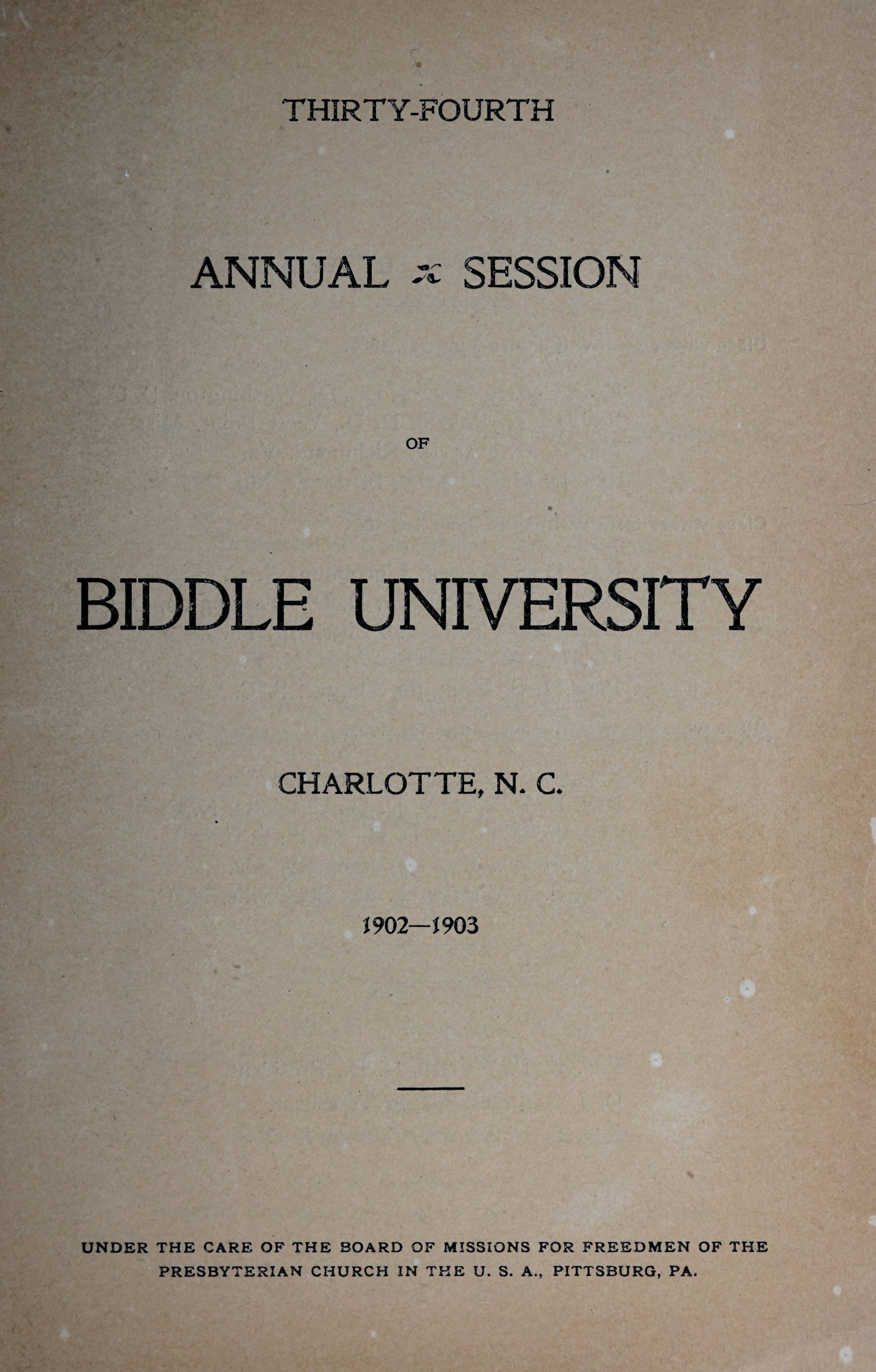 Biddle University General Catalogue [1902-1903]