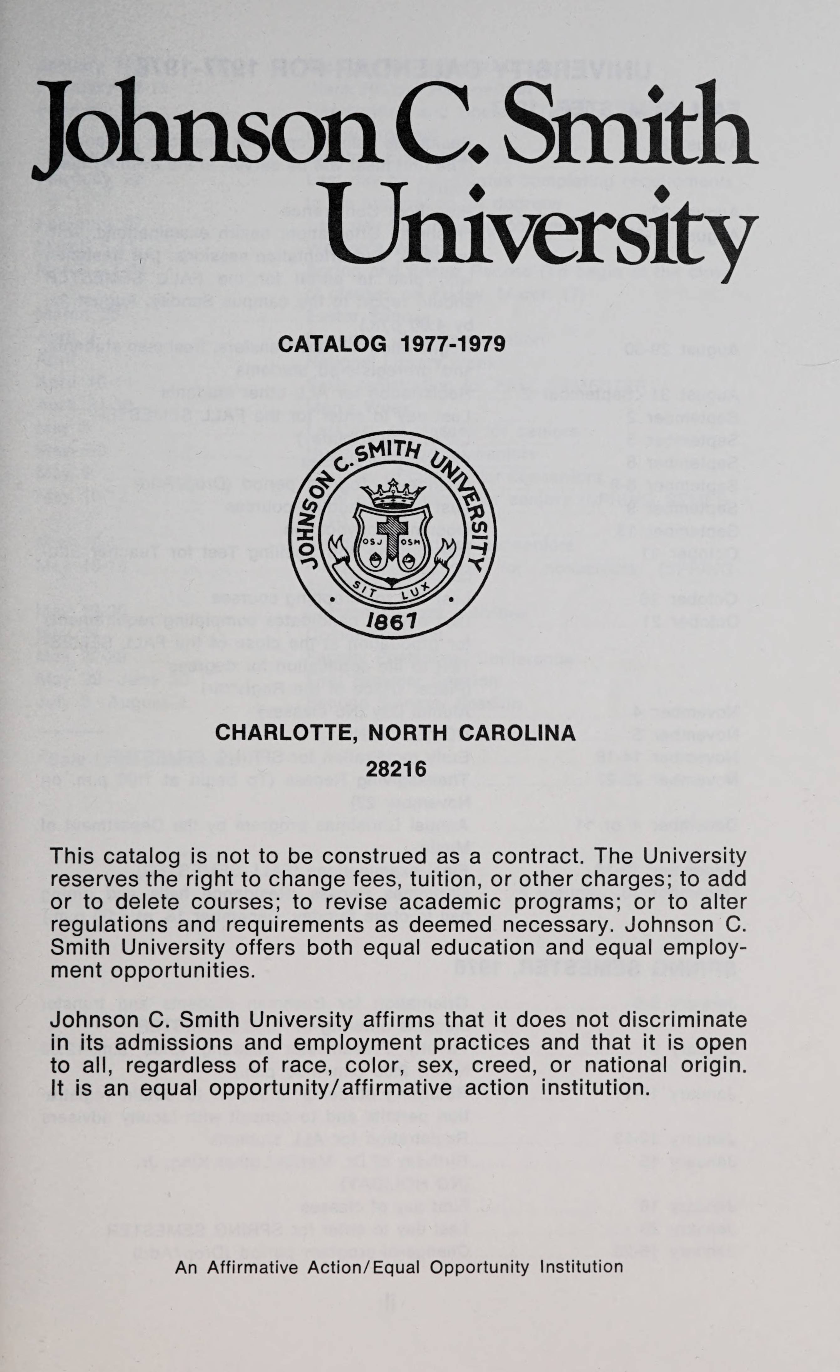Johnson C. Smith University Catalog [1977-1979]