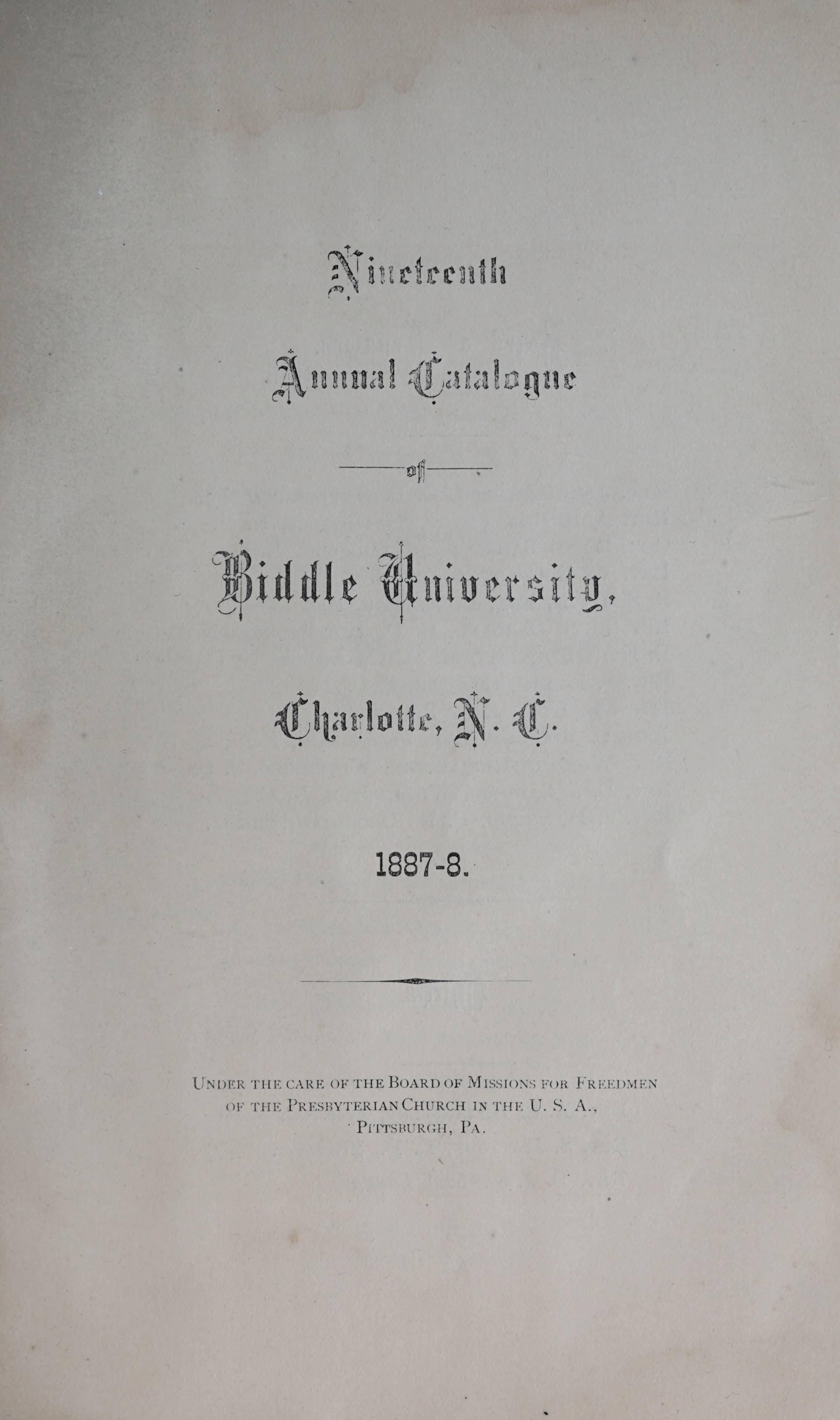 Catalogue of Biddle University [1887-1888]