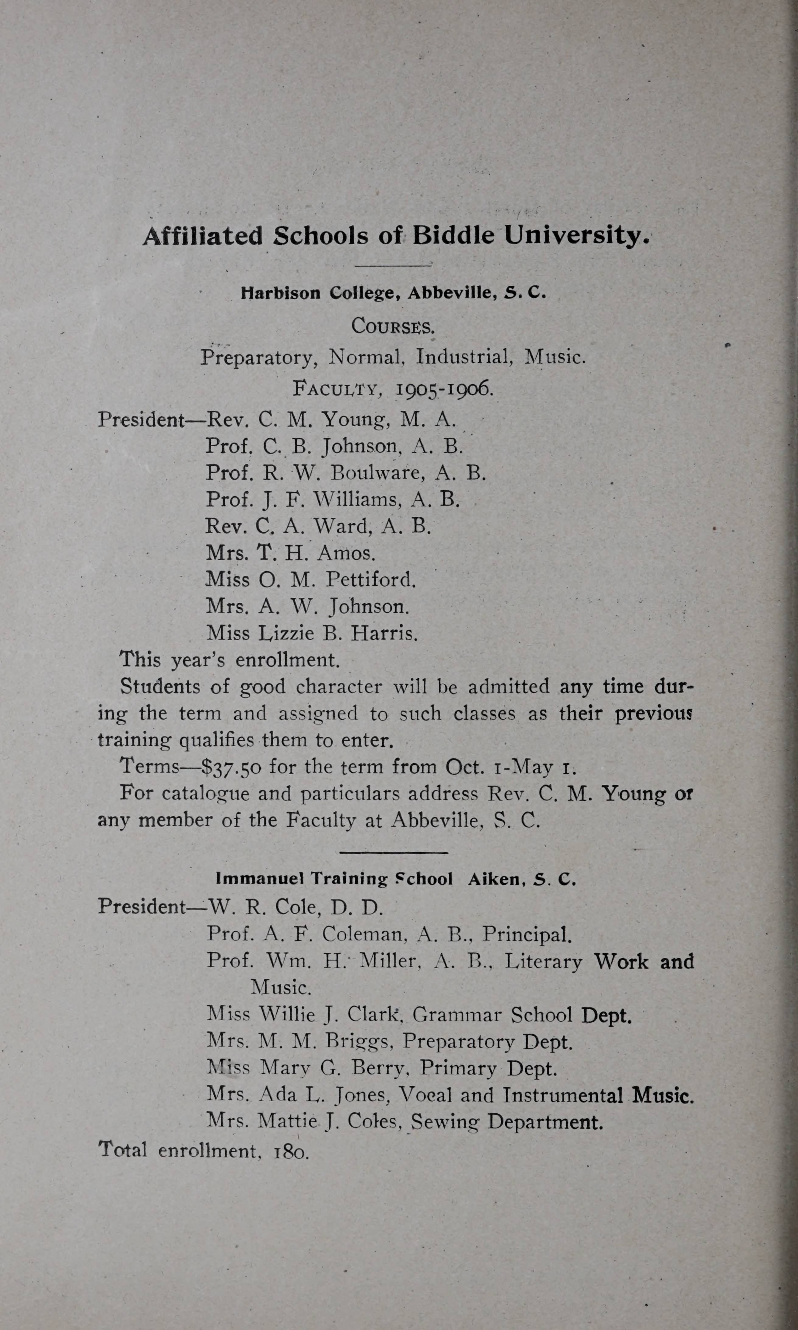 Biddle University General Catalogue [1906-1907]