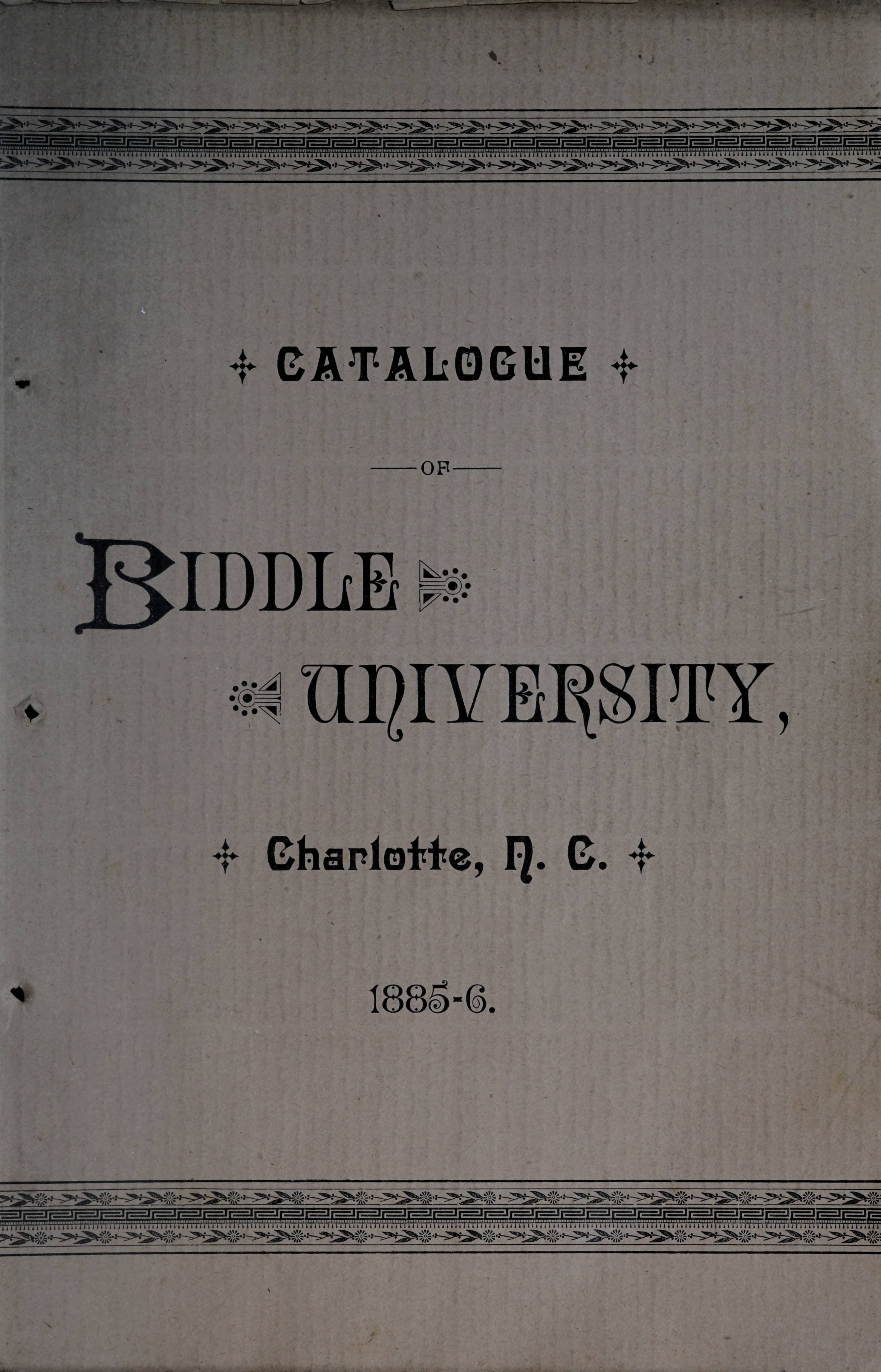 Catalogue of Biddle University [1885-1886]
