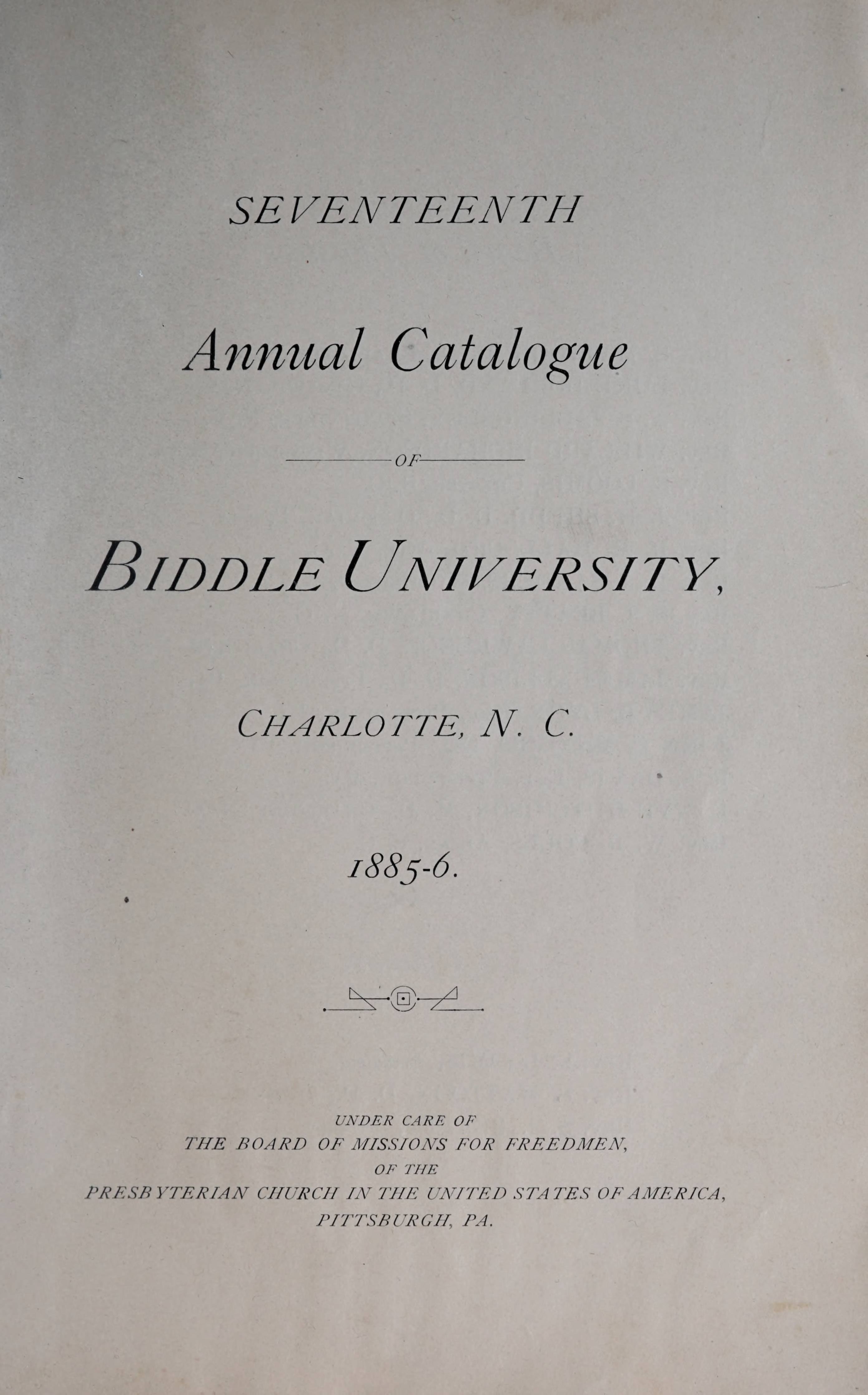 Catalogue of Biddle University [1885-1886]