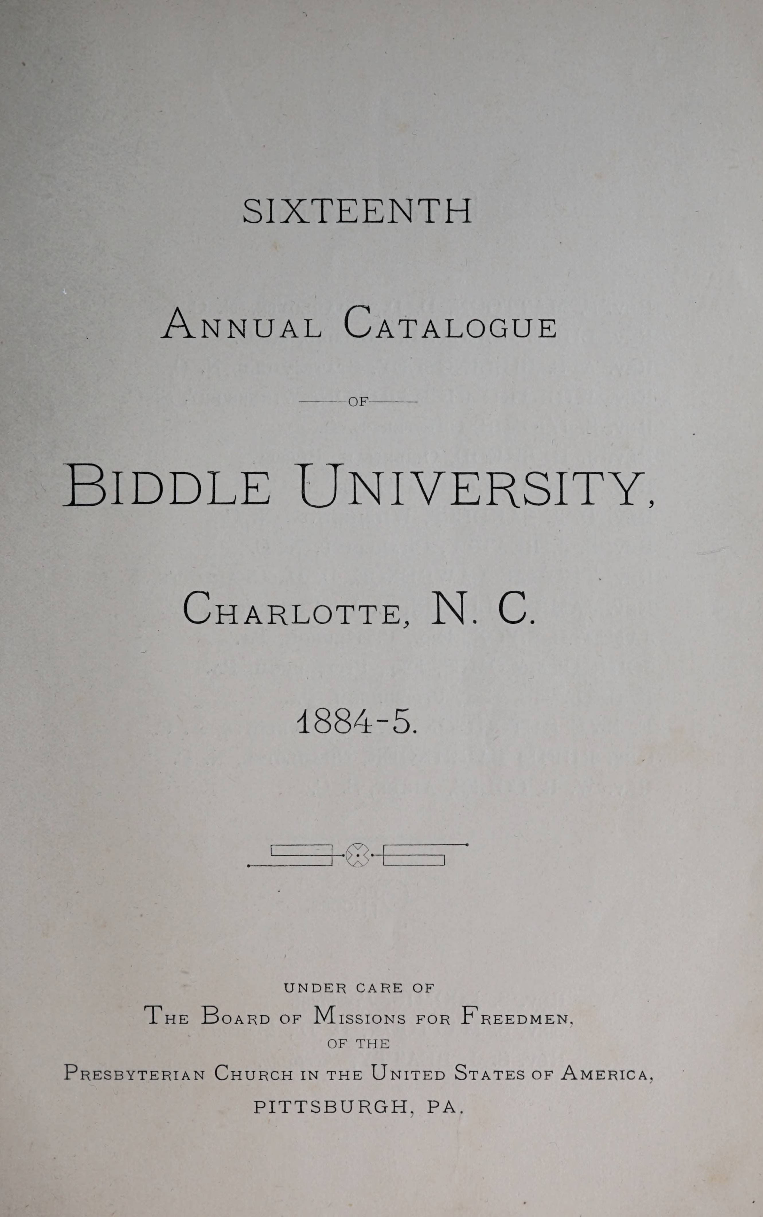 Catalogue of Biddle University [1884-1885]