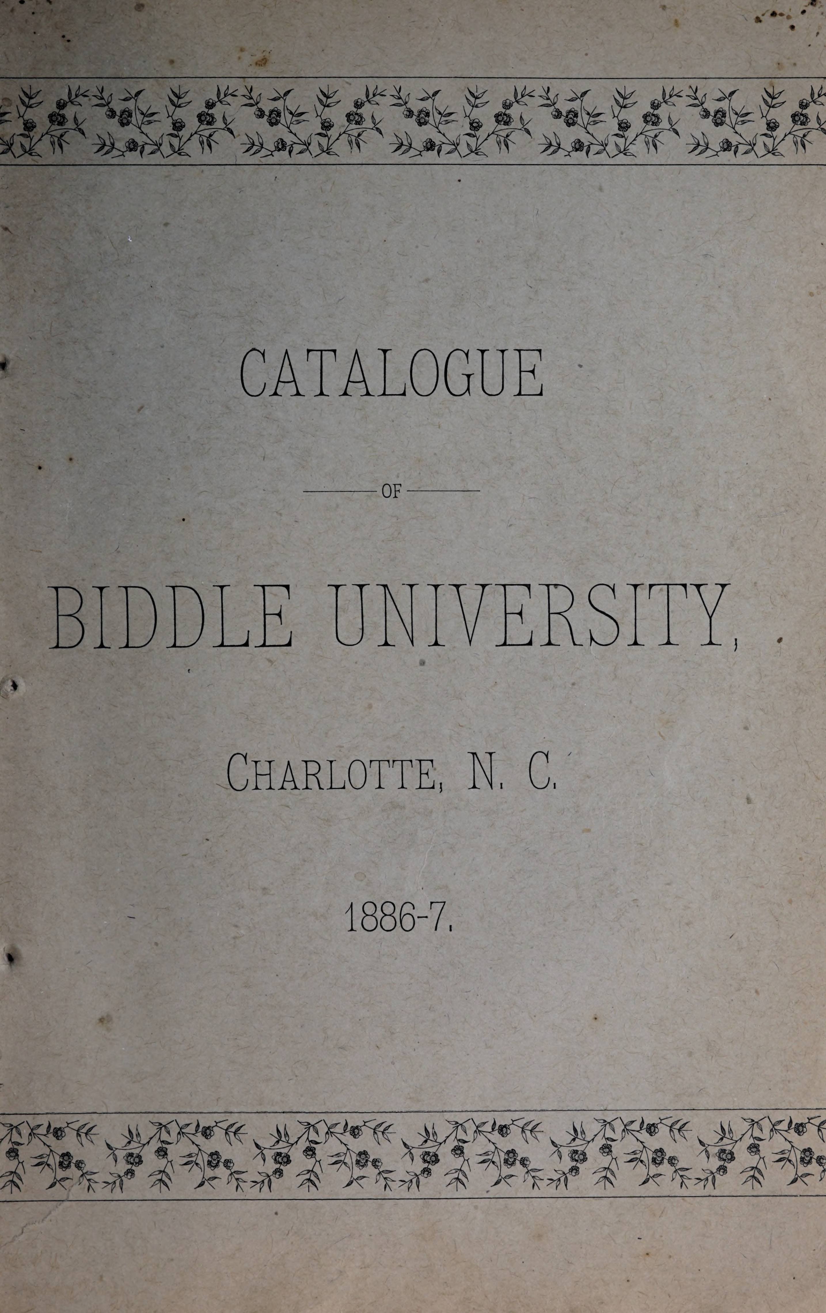 Catalogue of Biddle University [1886-1887]