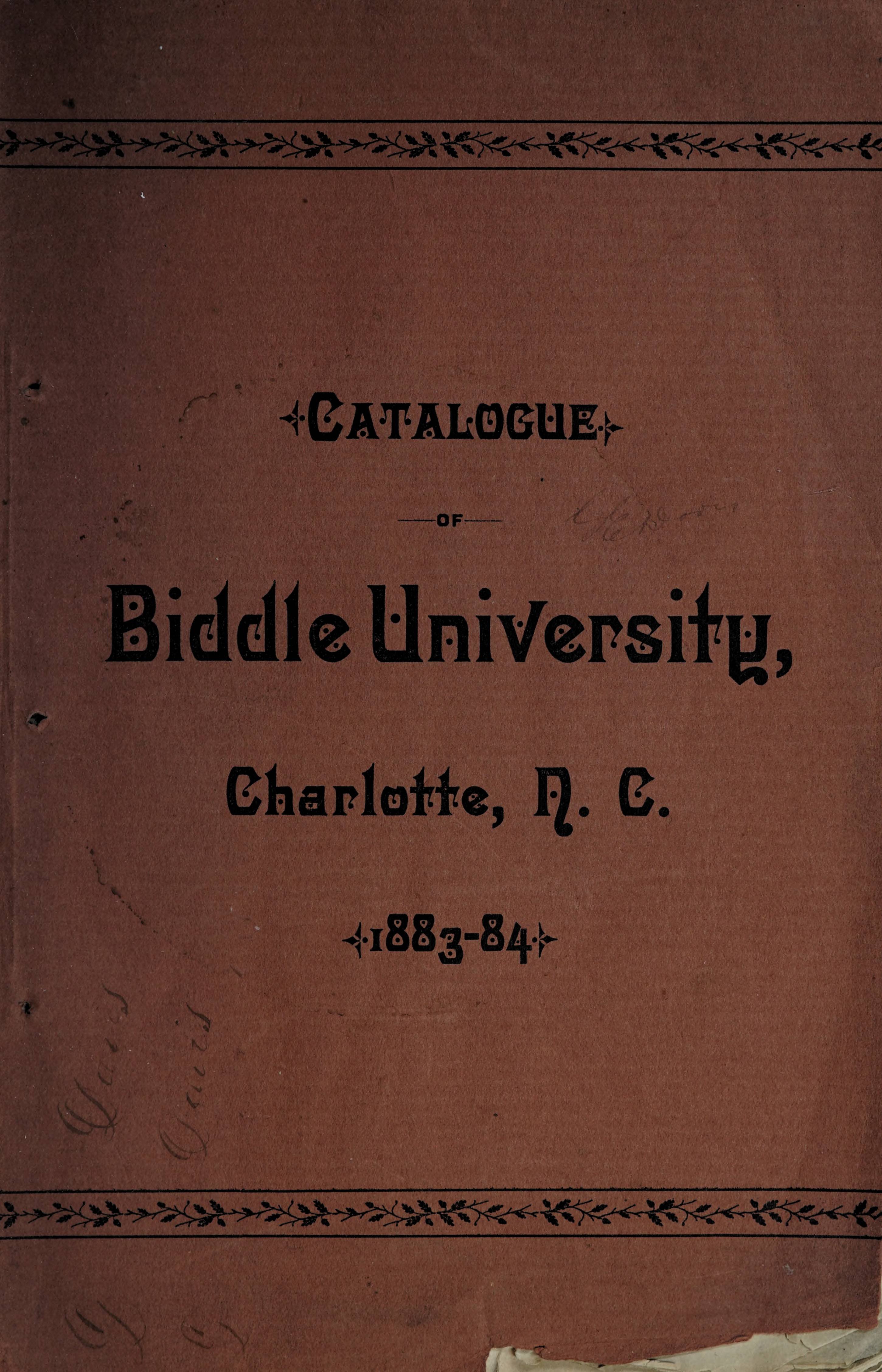Catalogue of Biddle University [1883-1884]